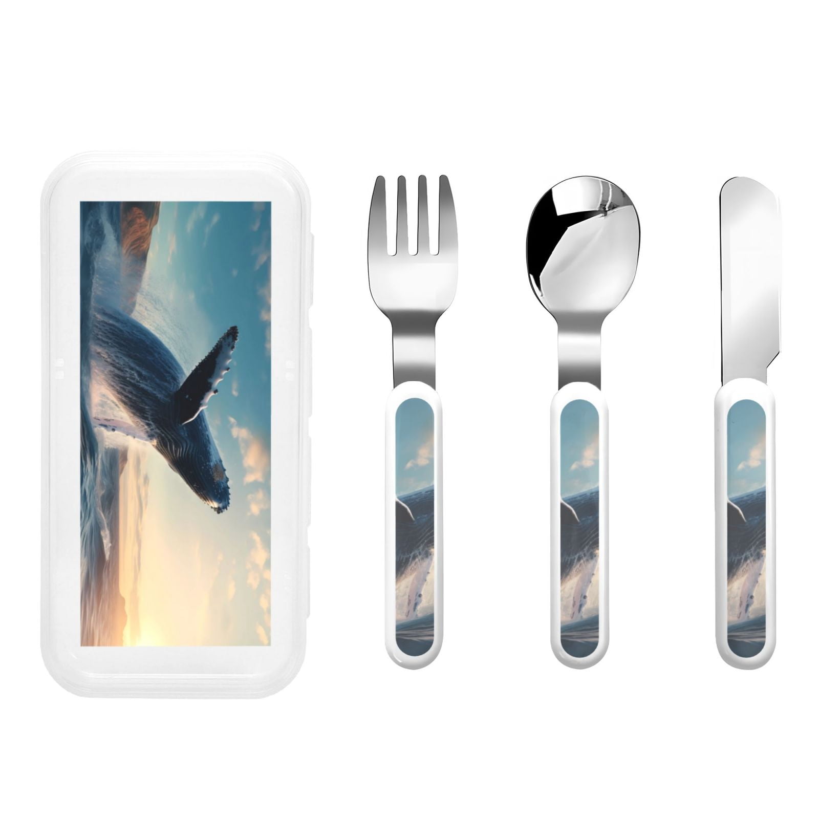 Zeuib Dancing Whale Print 3 Pieces Children Fork Spoon Knife Set with ...