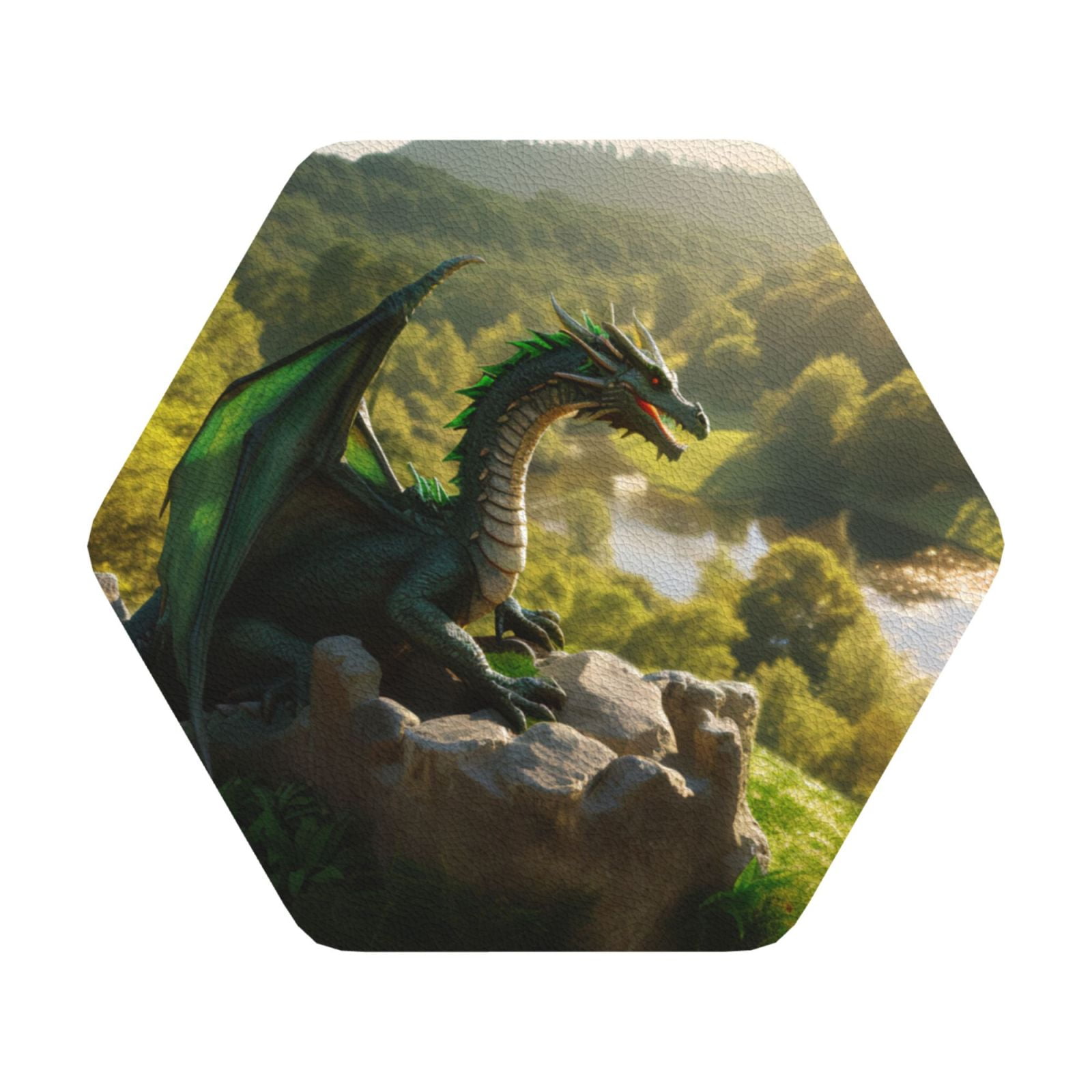 Zeuib Deep Forest Stone Green Dragon Print Set of 6 Coasters for Drinks ...