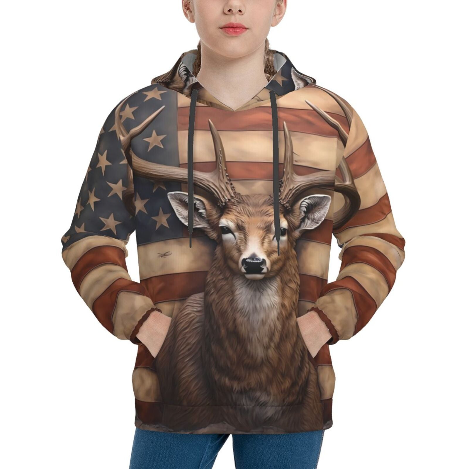 Zeuib Deer American Flag Wall Design Hoodies For Boys and Girls ...