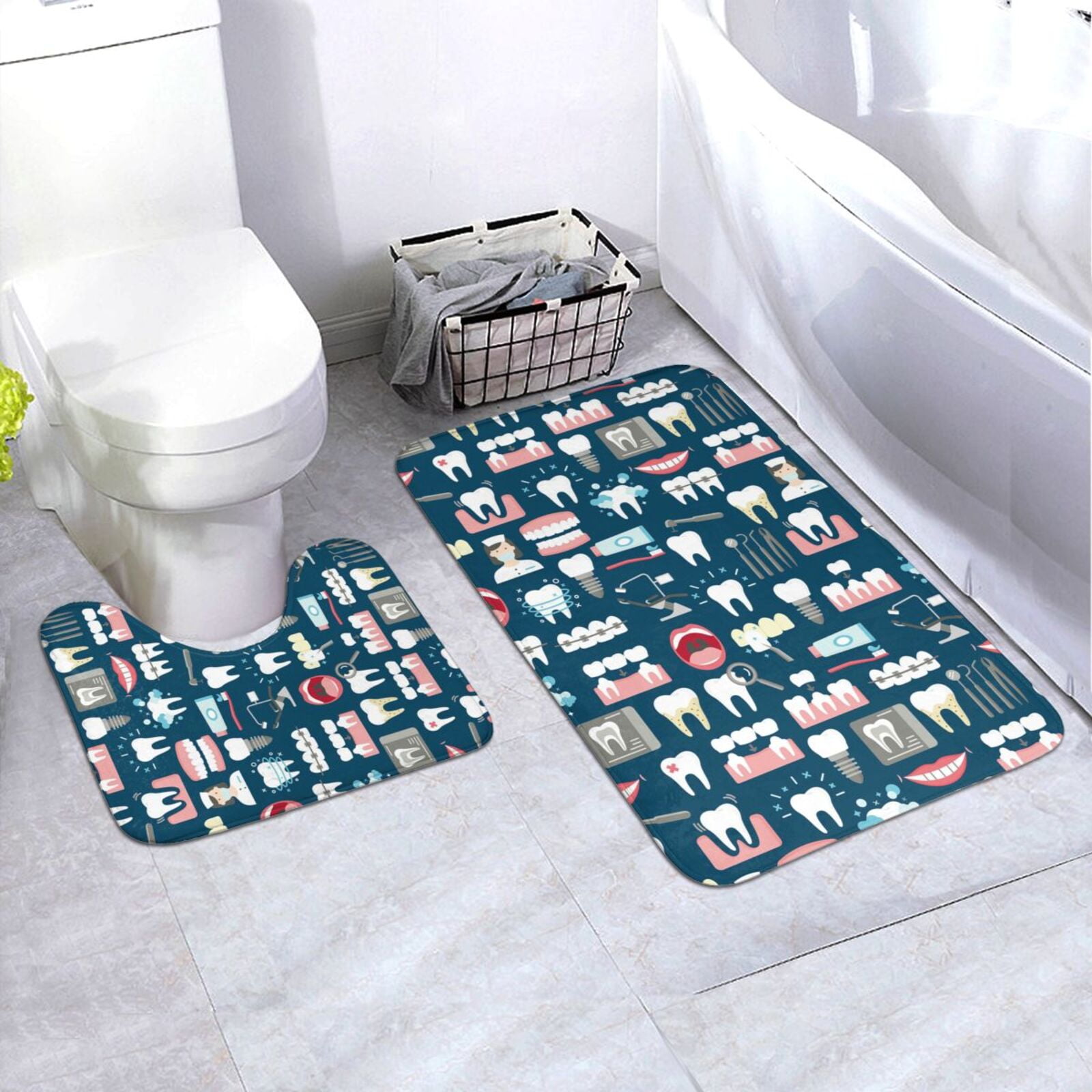 Zeuib Dental Water/Dust Absorbent bath rug set,Toilet Bath Mat U-Shaped ...