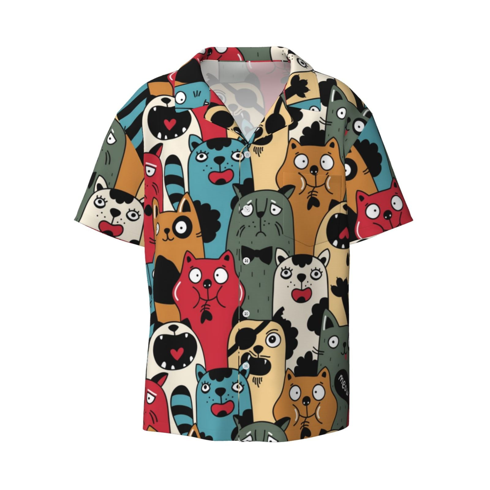 Zeuib Different Cats 1 Men's Short Sleeve Button-Down Shirt: Classic ...