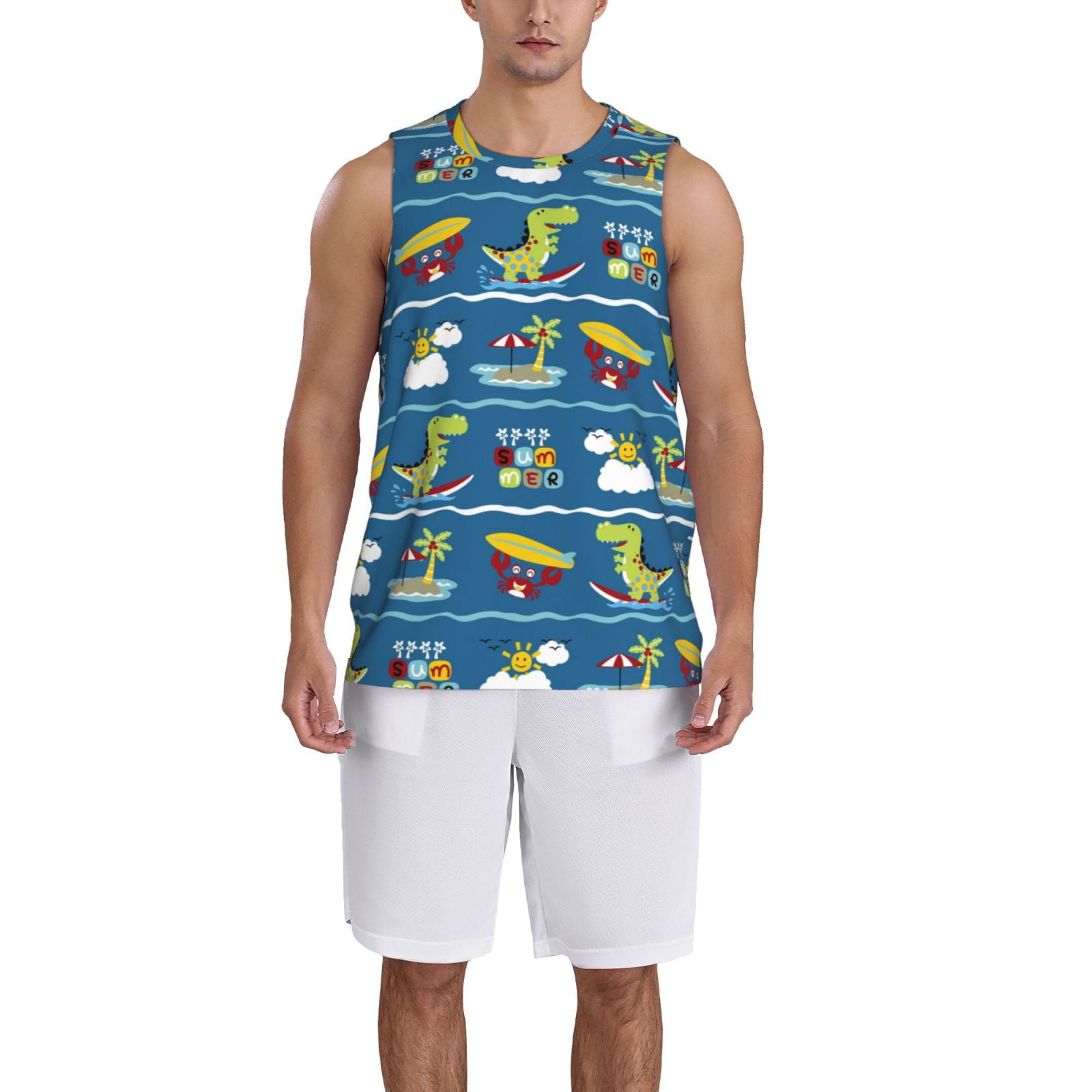 Zeuib Dinosaur on the Beach Vacation Jersey Shirt for Men,Mesh Athletic ...