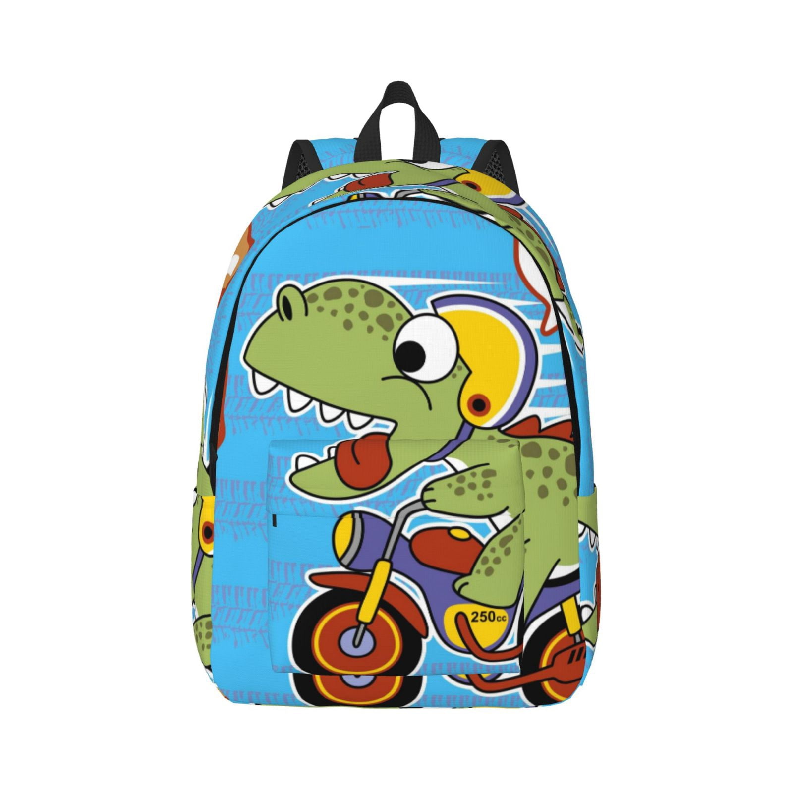 Zeuib Dinosaur Riding a Motorcycle Stylish and Durable Canvas Backpack ...