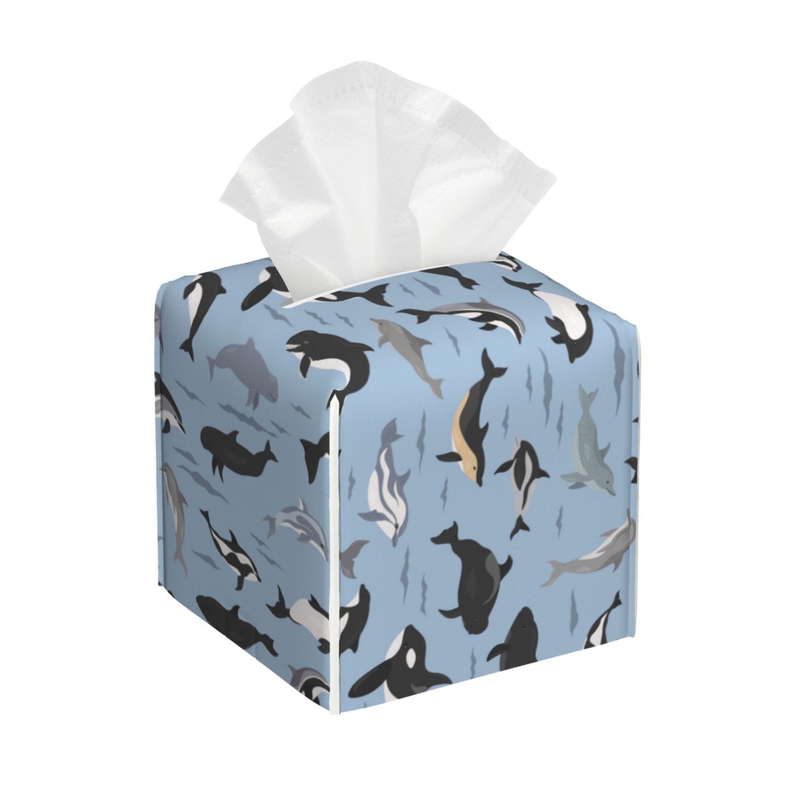 Zeuib Dolphins Print Tissue Box Cover,PU Leather Tissue Holder,Square ...