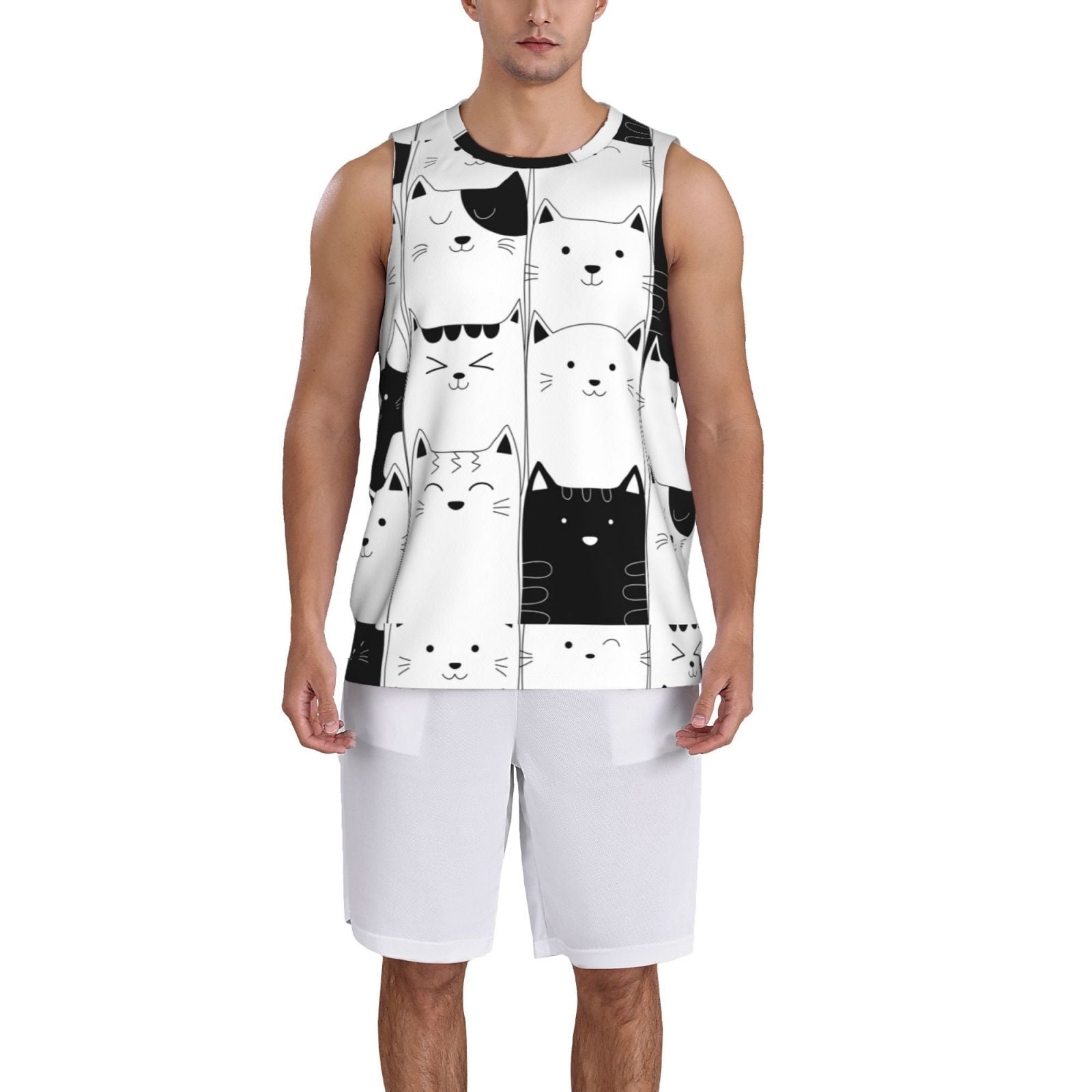 Zeuib Doodle Cute Cat Jersey Shirt for Men,Mesh Athletic Practice ...