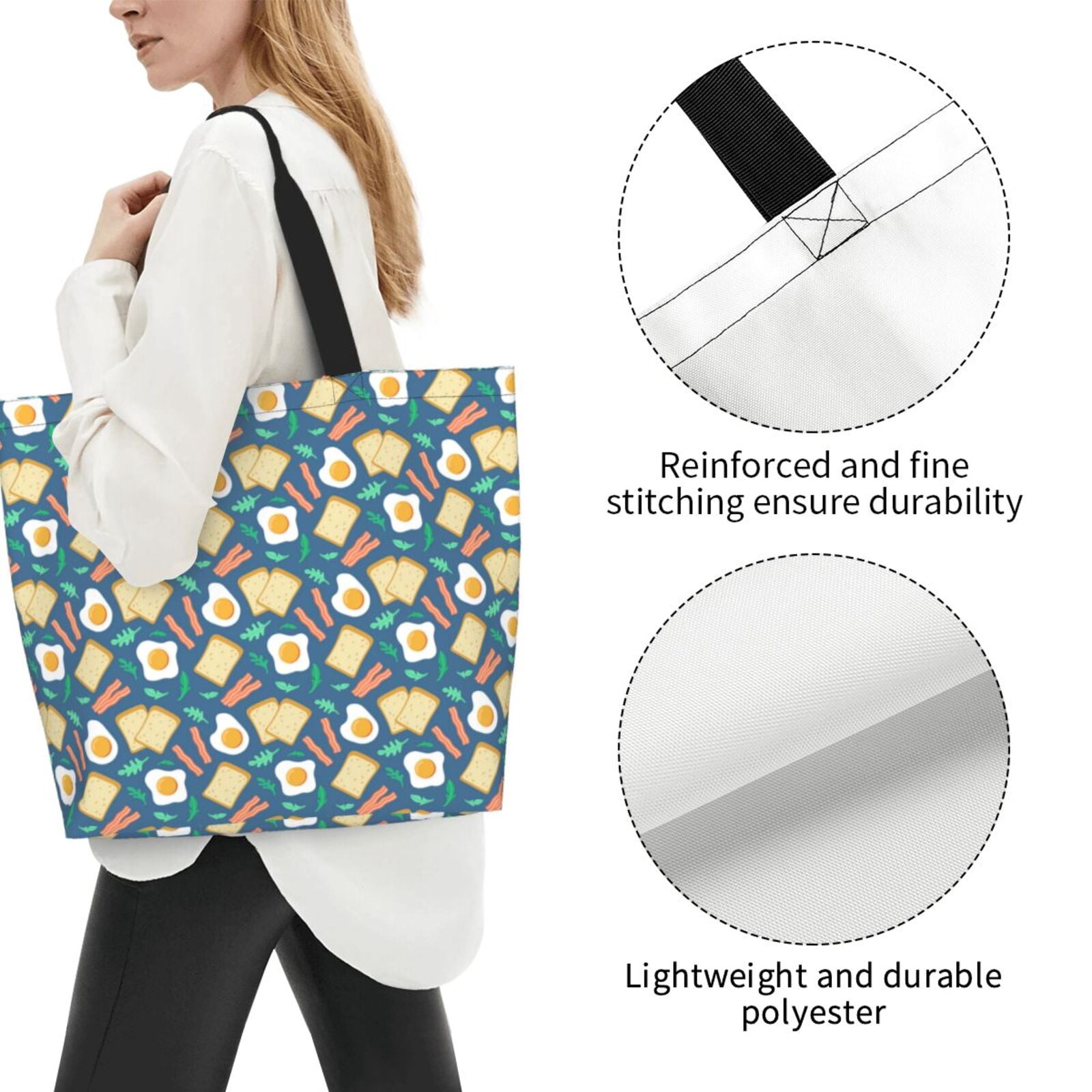 Zeuib Eggs Toast Bacon And Arugula Print Laptop Tote Bag for Women,Work ...