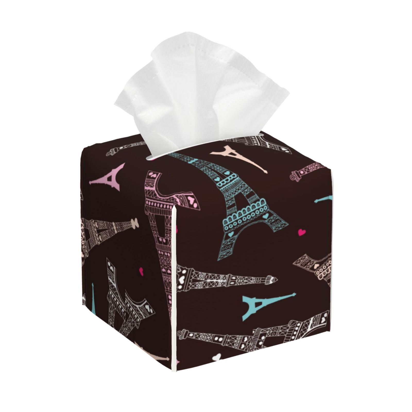 Zeuib Eiffel Tower Print Tissue Box Cover,PU Leather Tissue Holder ...