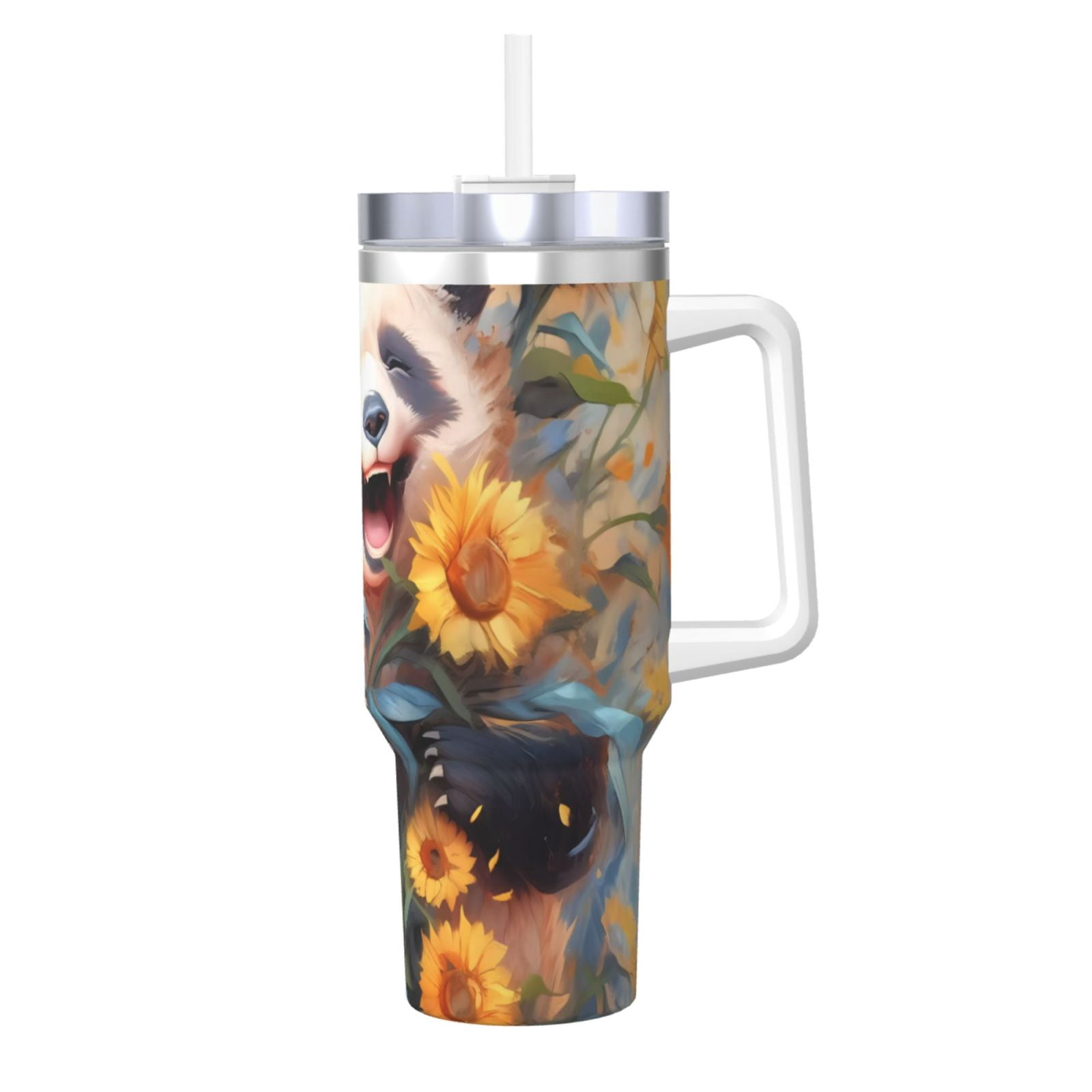 Zeuib Elegant Cute Panda Sunflower Printed Insulated Stainless Steel ...