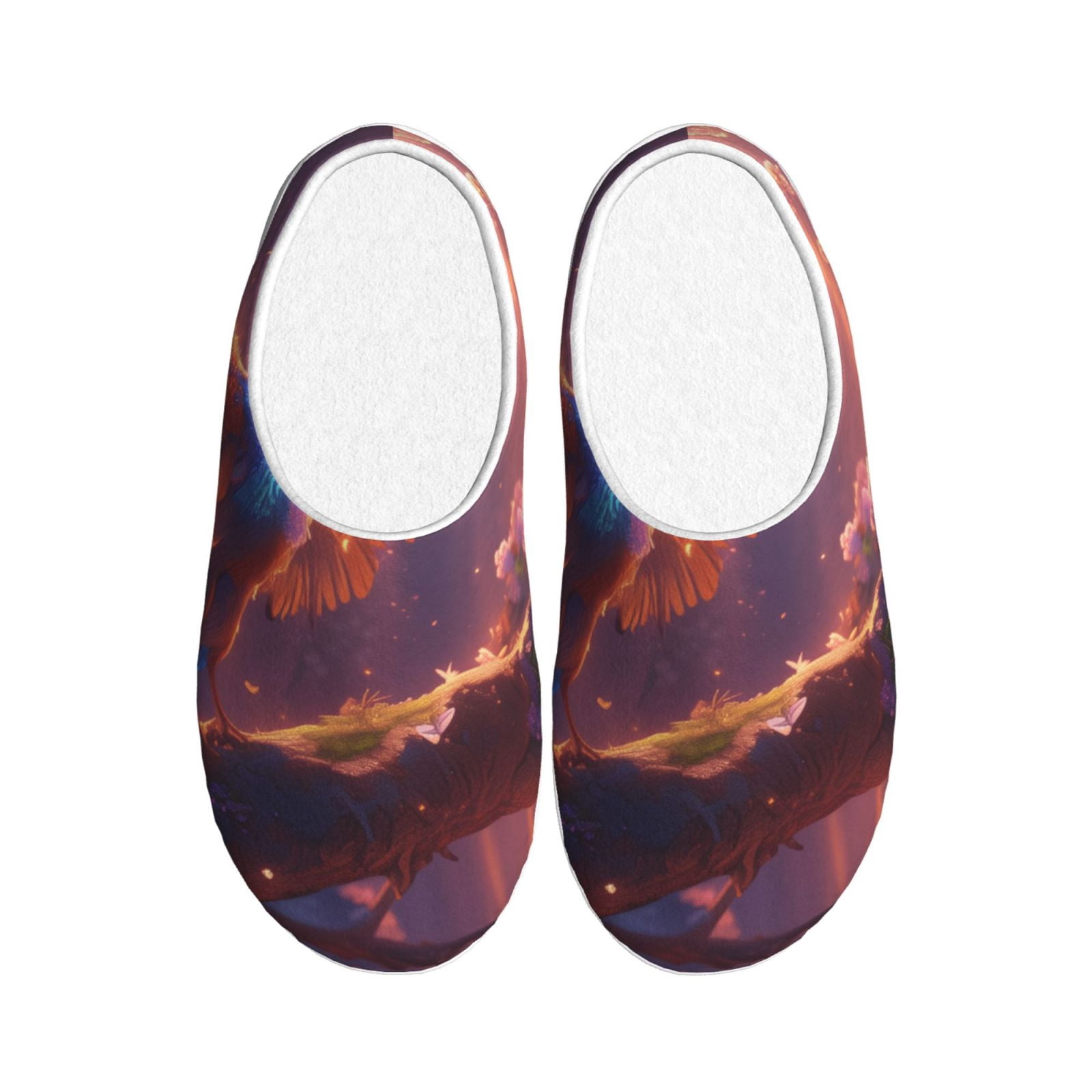 Zeuib Fantasy Bird Illustration Print Autumn and Winter Slippers,Fuzzy ...