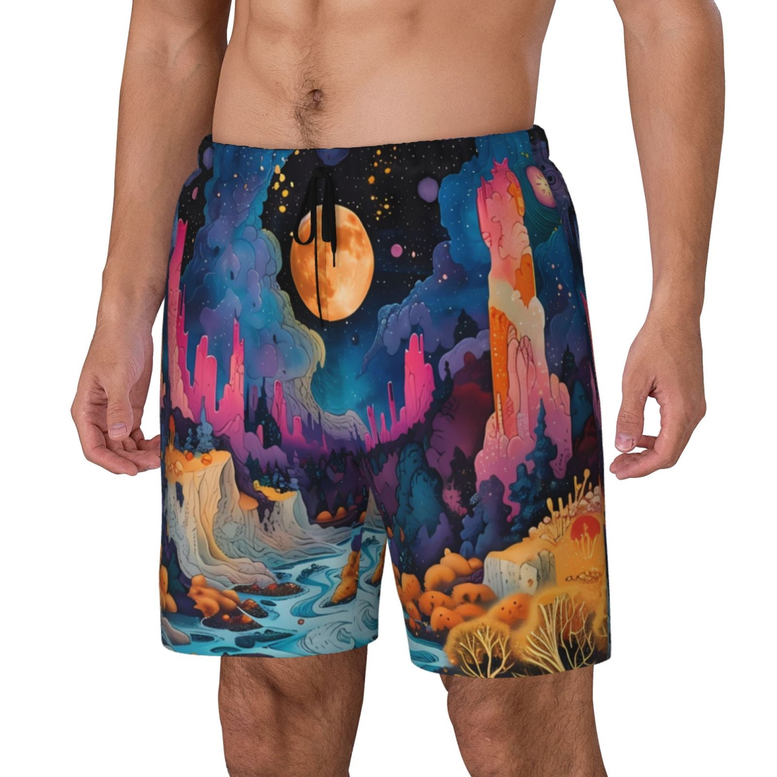 Zeuib Fantasy Cosmic Landscape Print Swimming Trunks for Men Boys ...