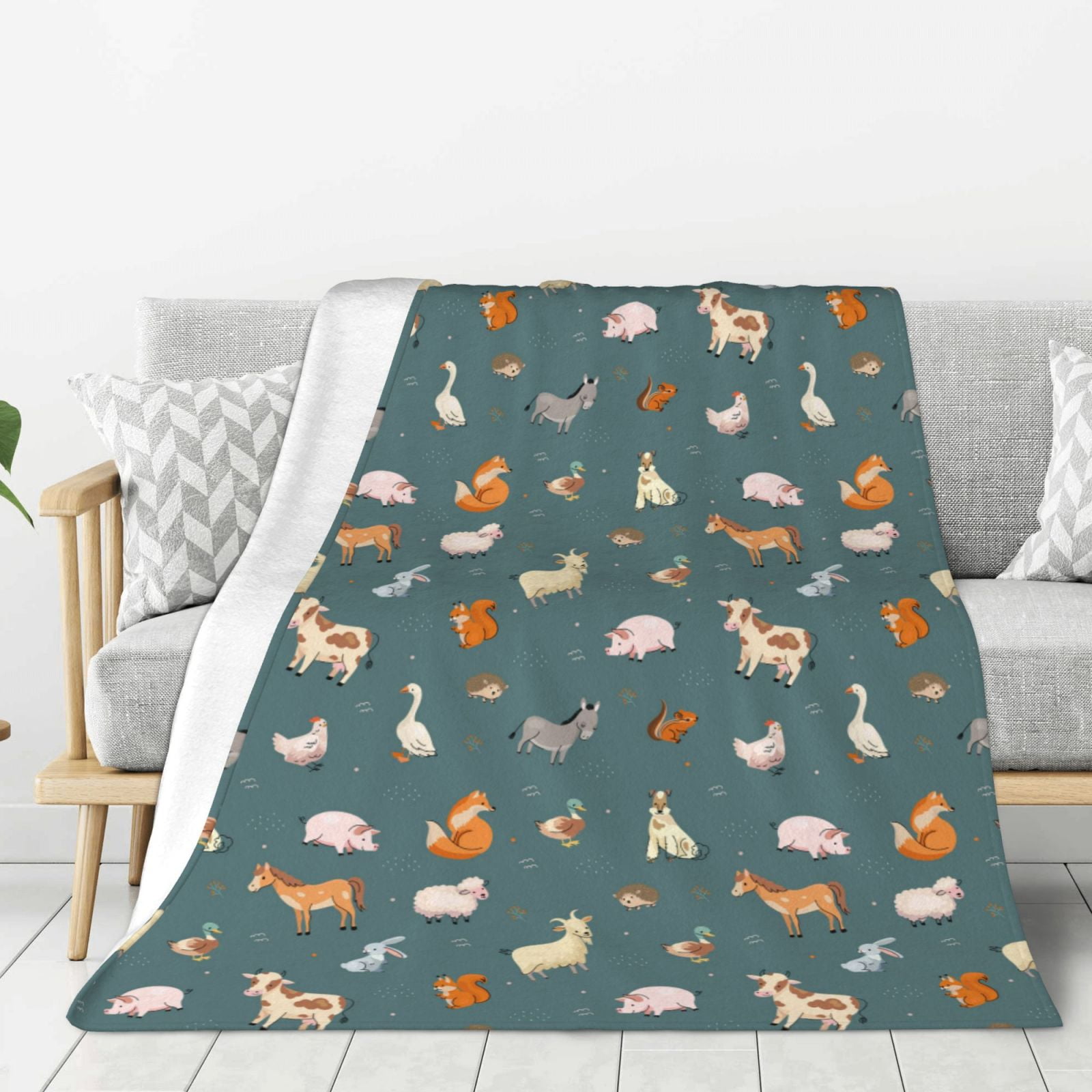 Zeuib Farm Animal Print Fleece Throw Blanket,Plush Fluffy Large Big ...