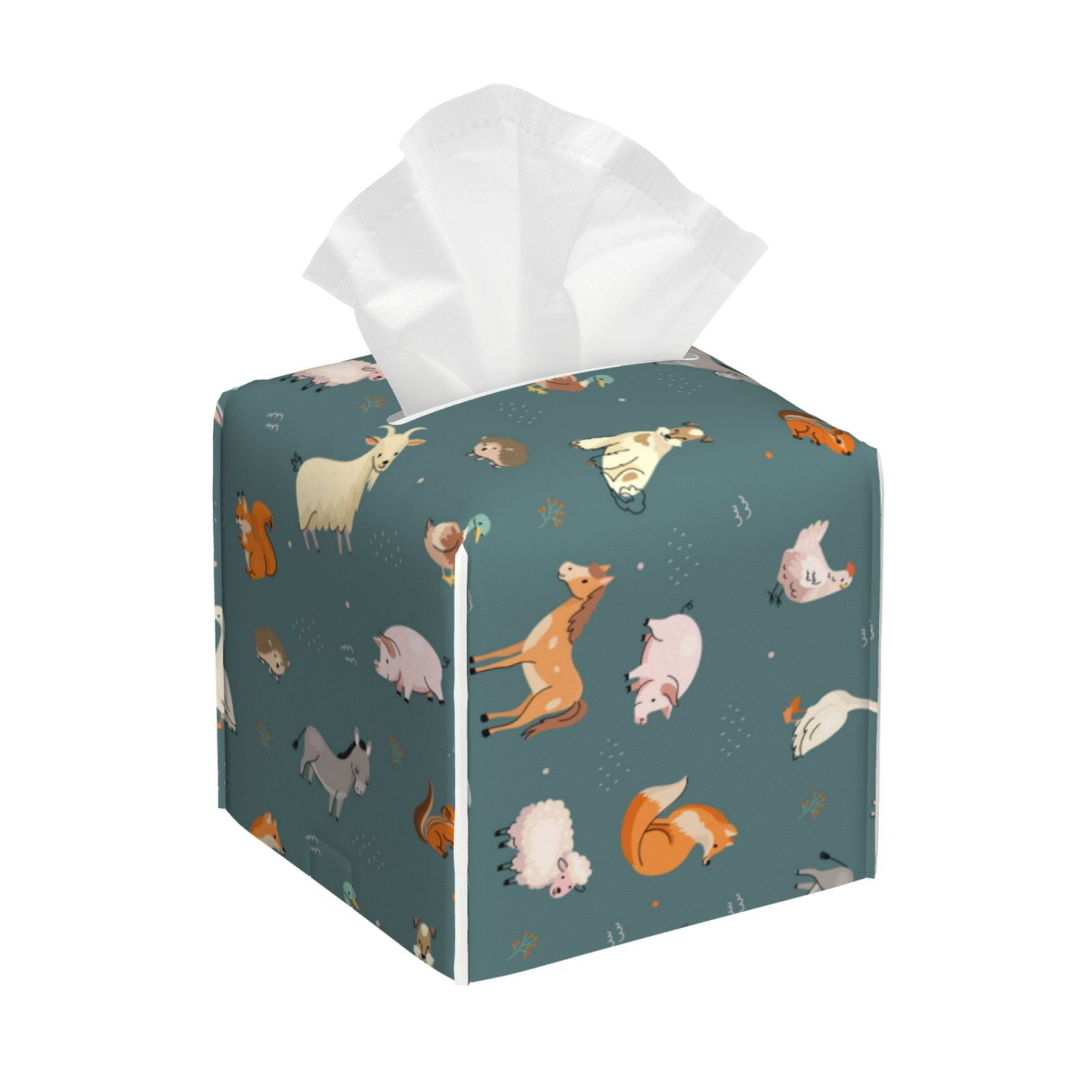 Zeuib Farm Animal Print Tissue Box Cover,PU Leather Tissue Holder ...