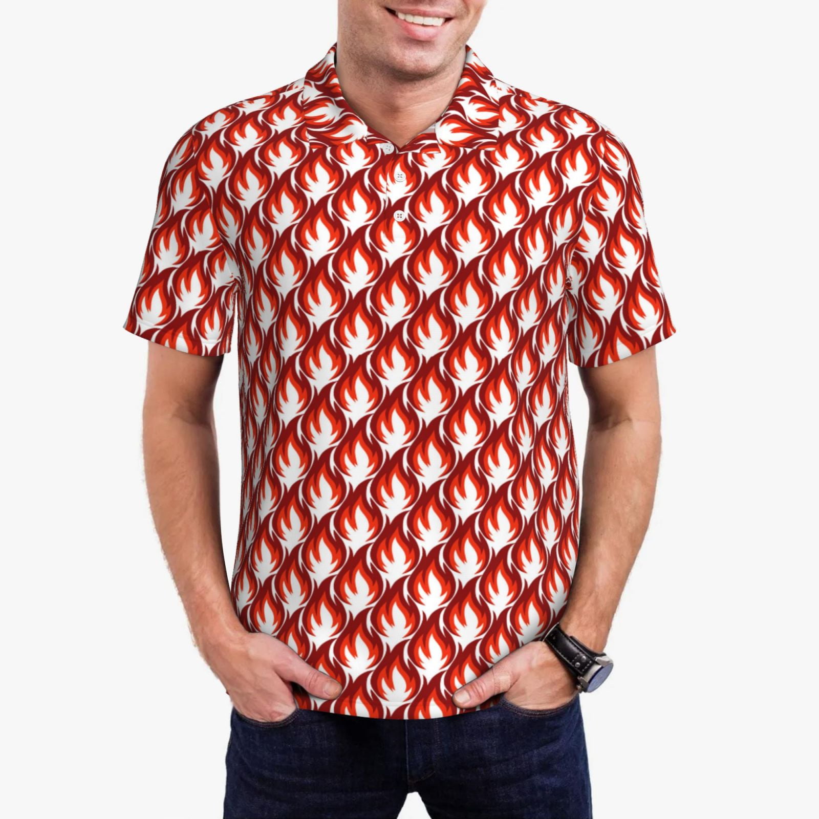 Zeuib Fire Symbols Print Men's Athletic Fit Golf Polo Shirt,Performance ...