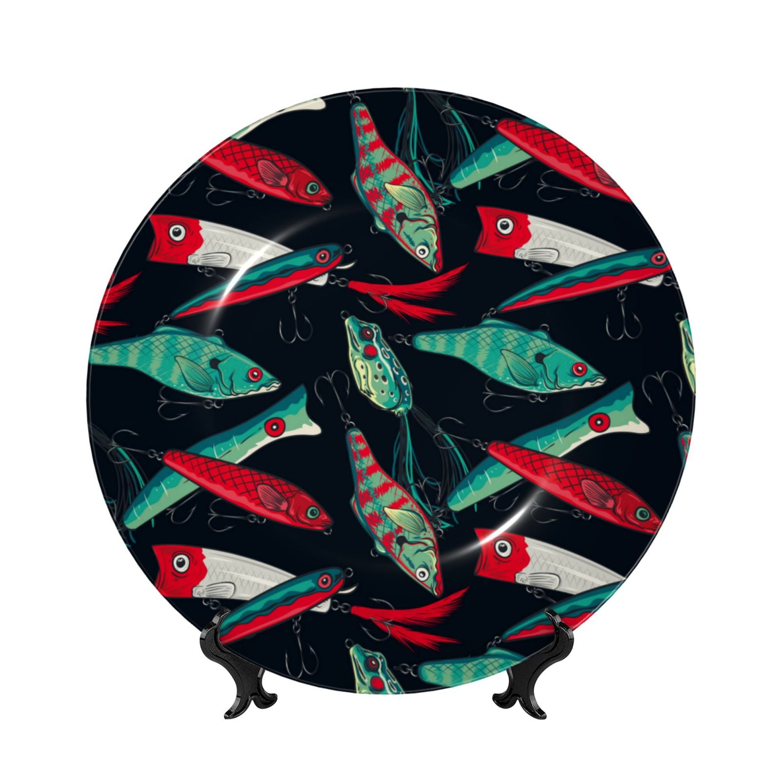 Zeuib Fishing Lure Print Decorative Plate for Display, Bone China ...