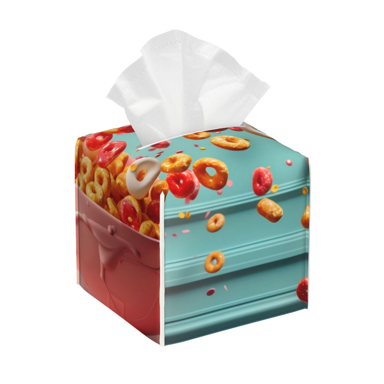 Zeuib Floating Colorful Cereal Print Tissue Box Cover,PU Leather Tissue ...