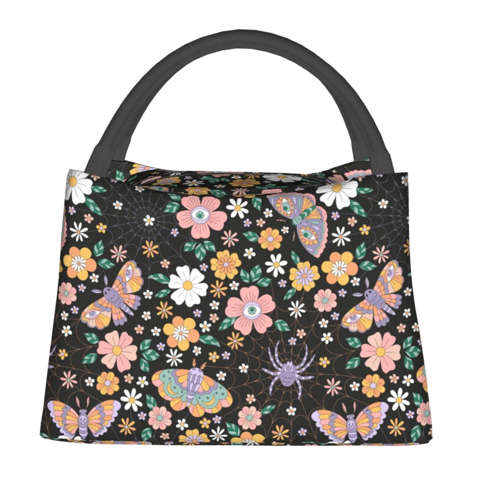 Zeuib Floral Insects Lunch Bag,Collapsible Cooler Bag Insulated ...