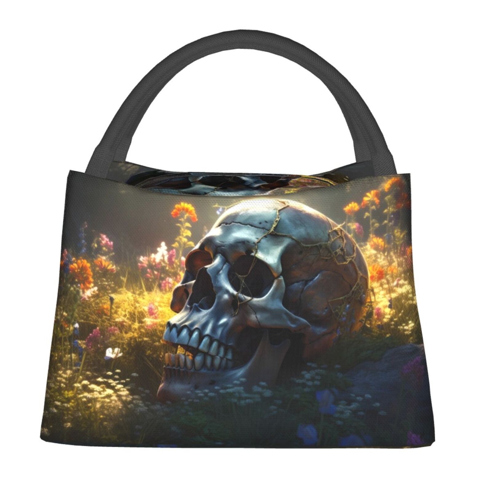 Zeuib Flower Field Skull Lunch Bag,Collapsible Cooler Bag Insulated ...
