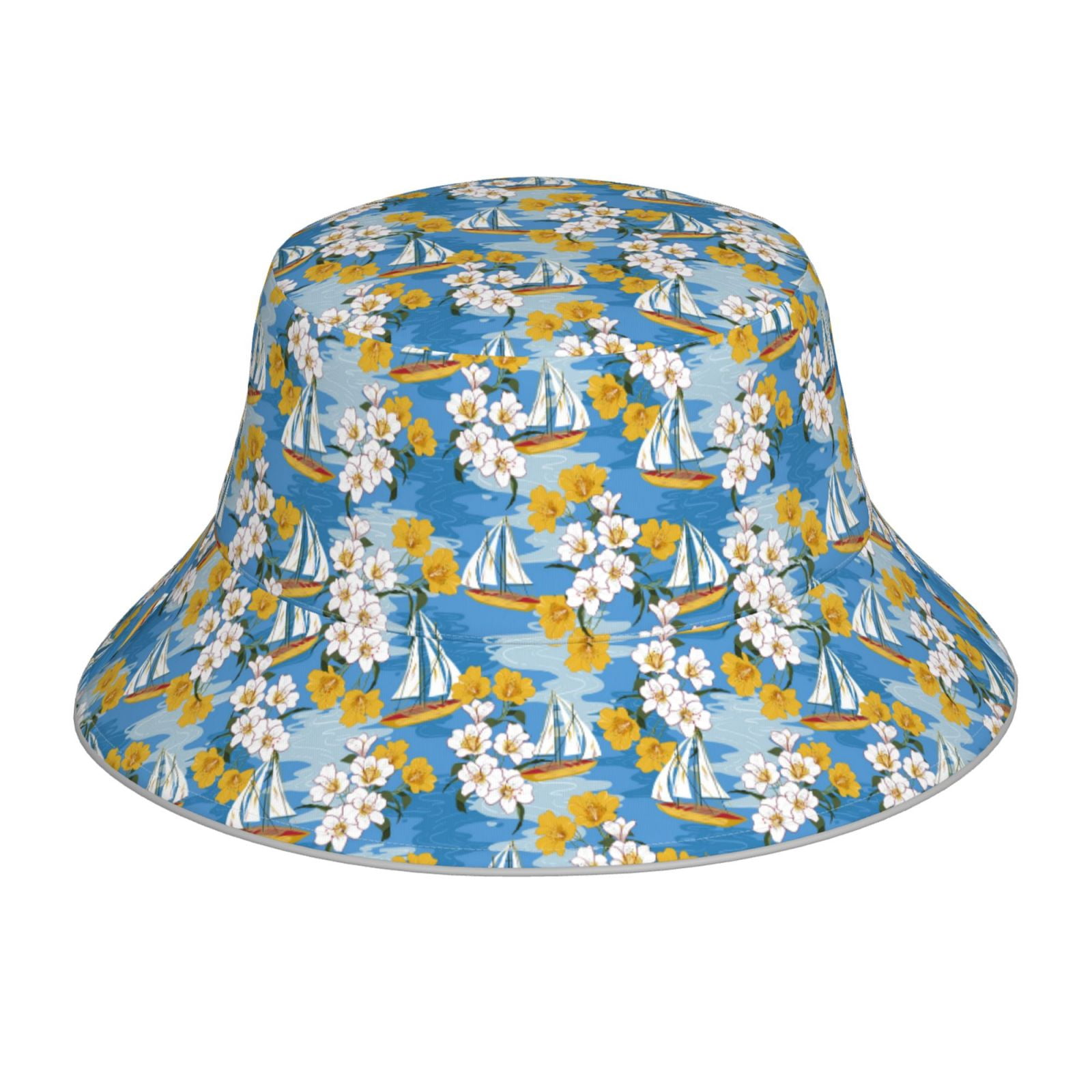 Zeuib Flower and Sail Boat Reflective Bucket Hat, UV Protection, Wide Brim, Foldable Lightweight ...