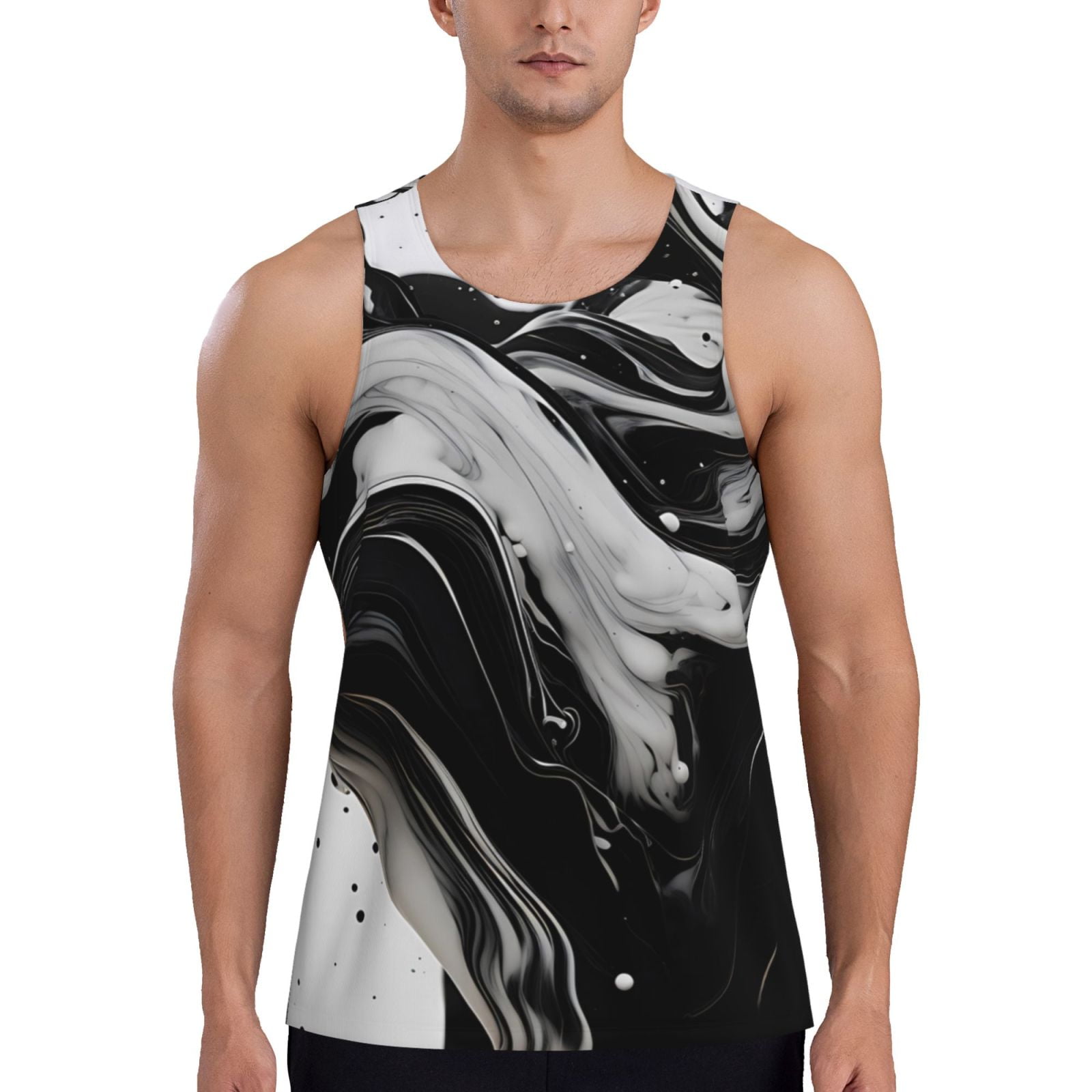 Zeuib Fluid Black White Paint Swirls Print Quick Dry Workout Tank Top,Gym Muscle Tee,Fitness ...