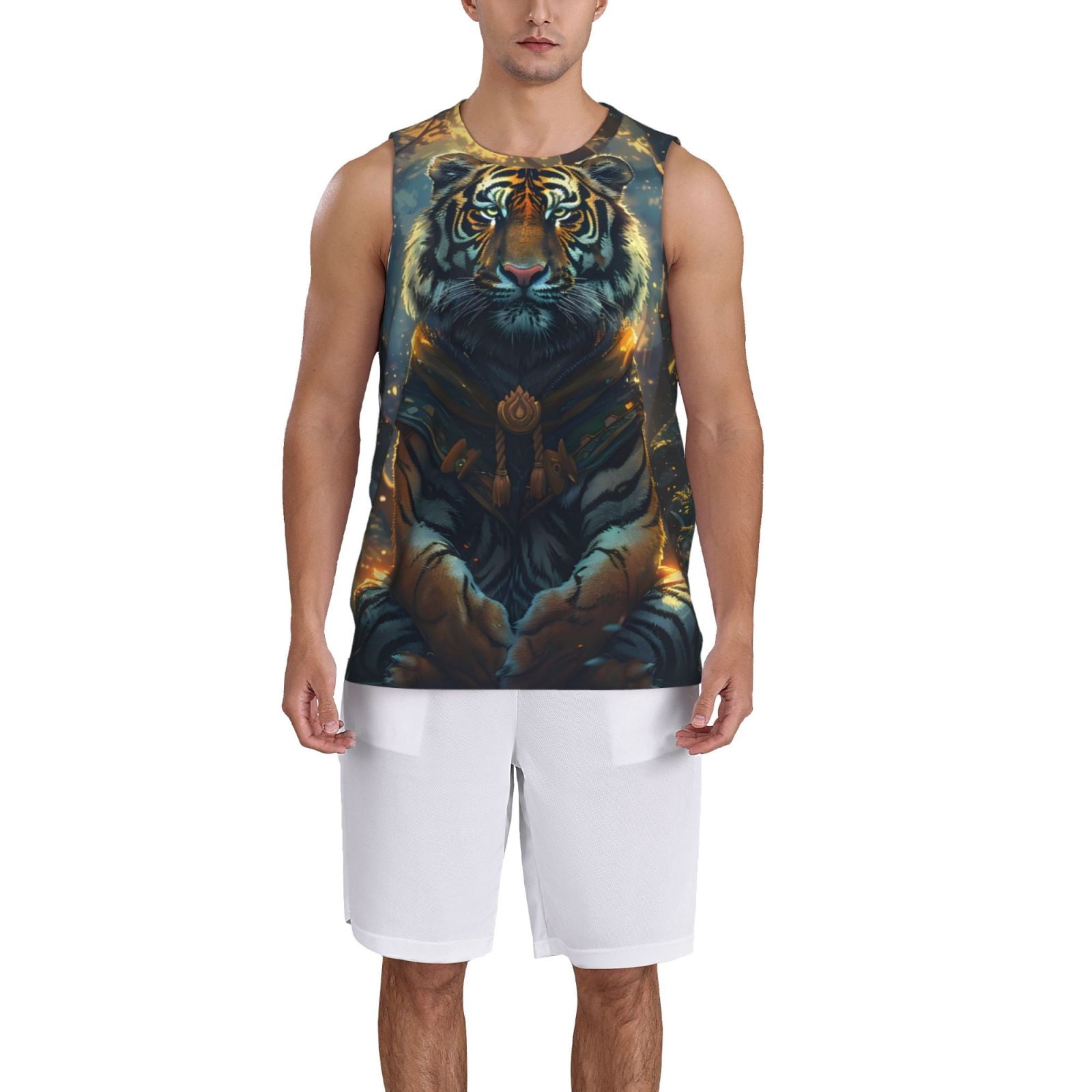Zeuib Forest Meditating Tiger Jersey Shirt for Men,Mesh Athletic ...