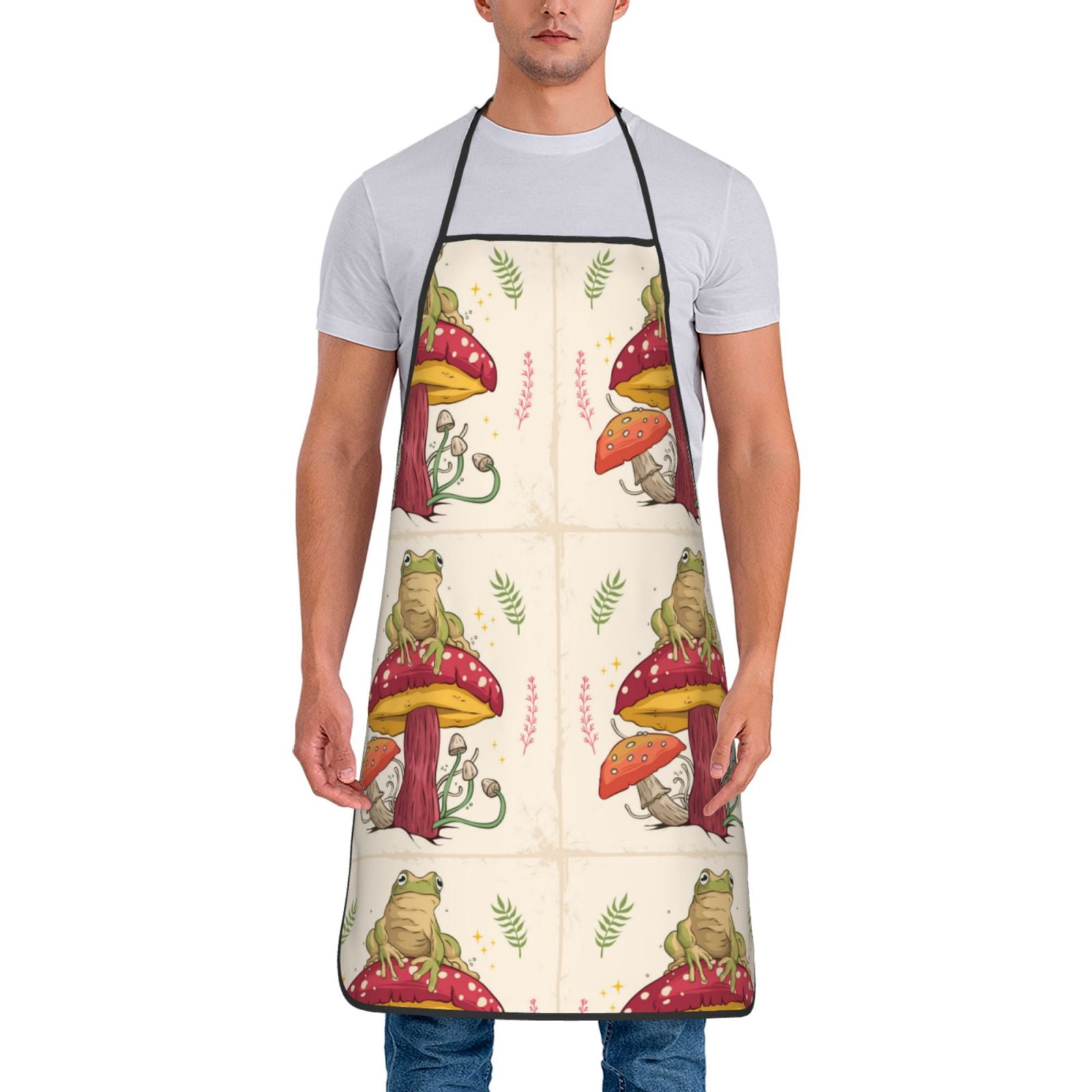 Zeuib Frog Sitting On Mushroom Print Unisex Waterproof Aprons ,Cooking ...