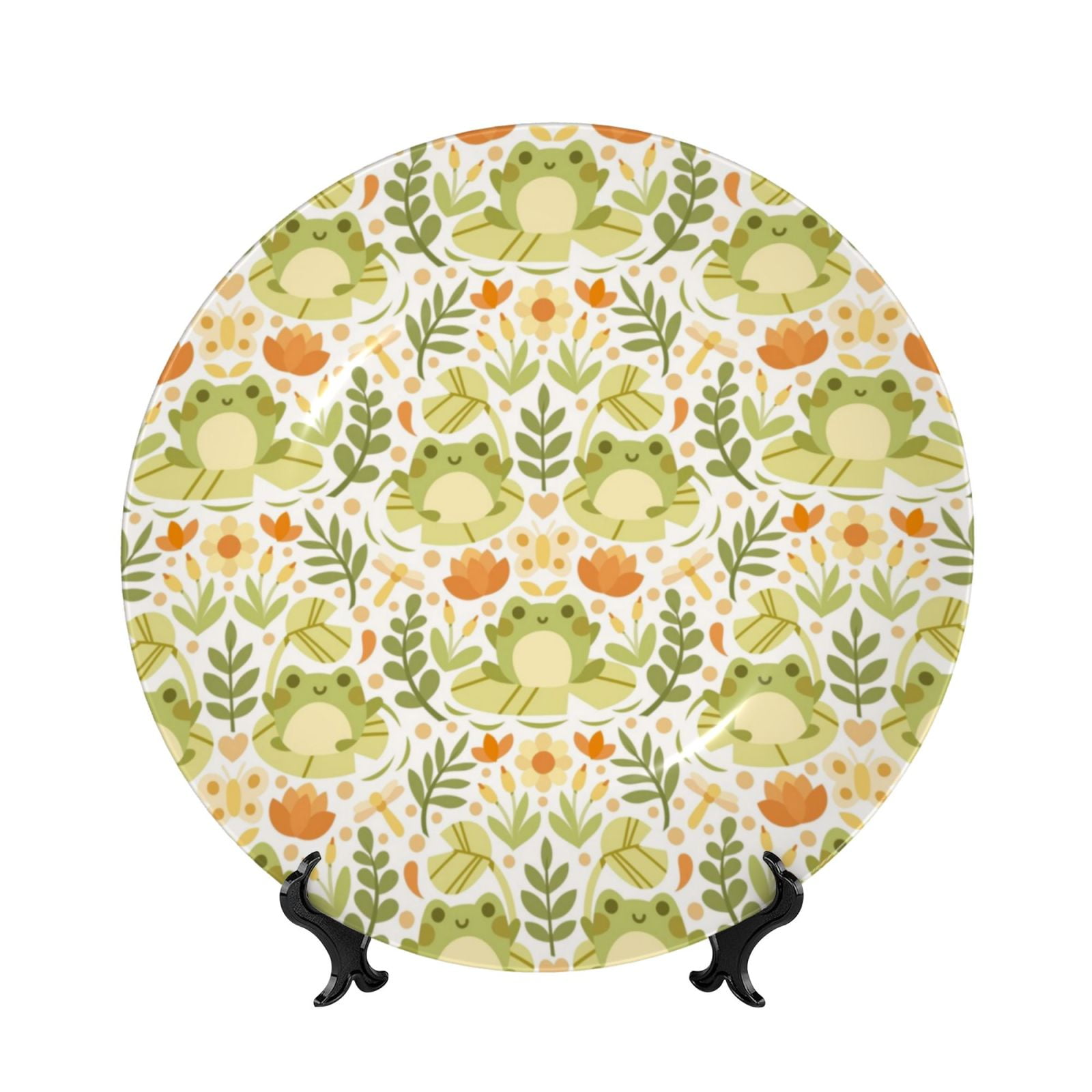 Zeuib Frogs And Botanical Print Decorative Plate for Display, Bone ...