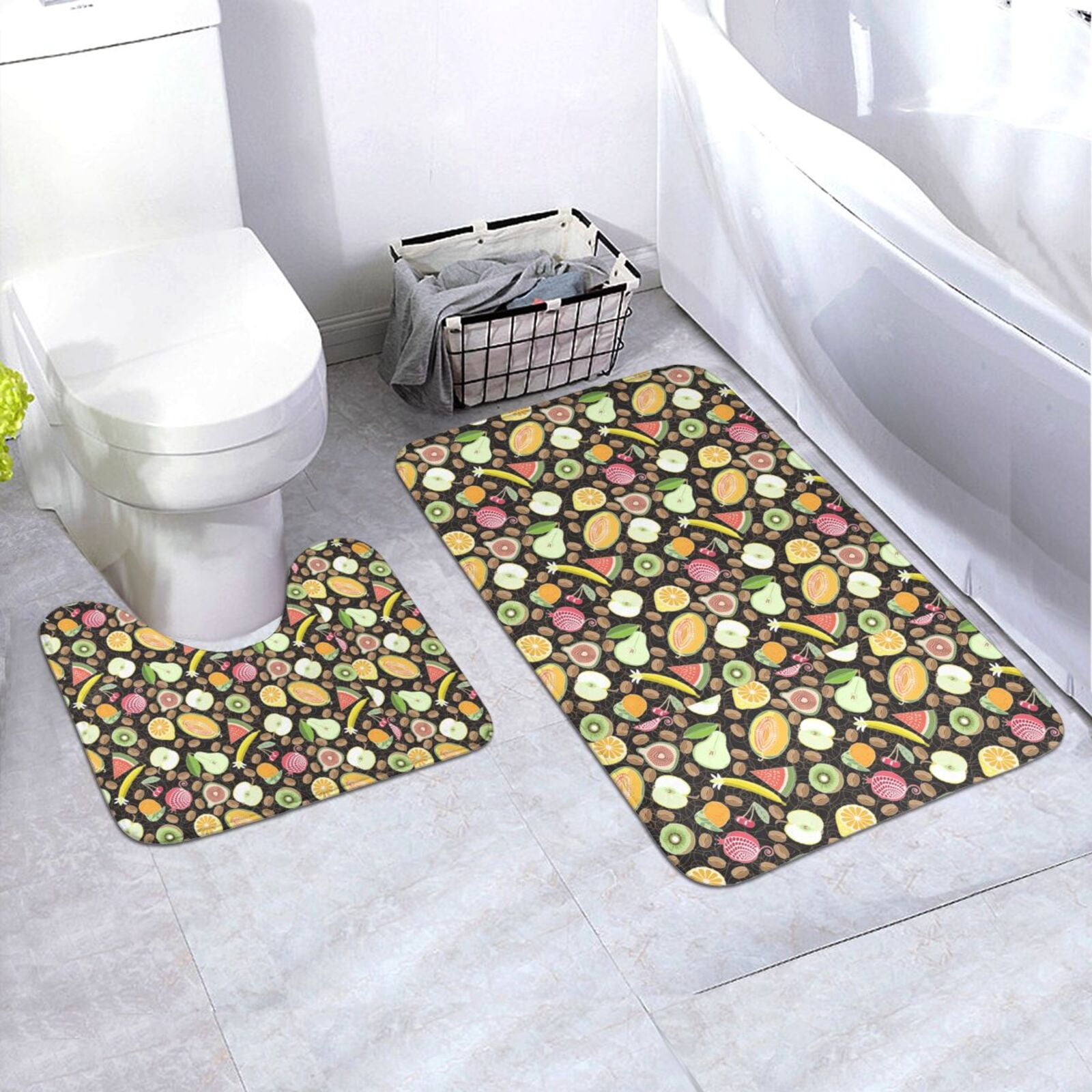 Zeuib Fruits Water/Dust Absorbent bath rug set,Toilet Bath Mat U-Shaped ...
