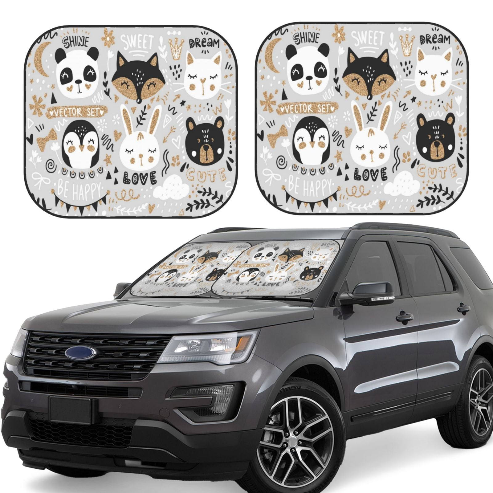 Zeuib Funny Animals Series Print Car Windshield Sun Shade ,2 Piece ...