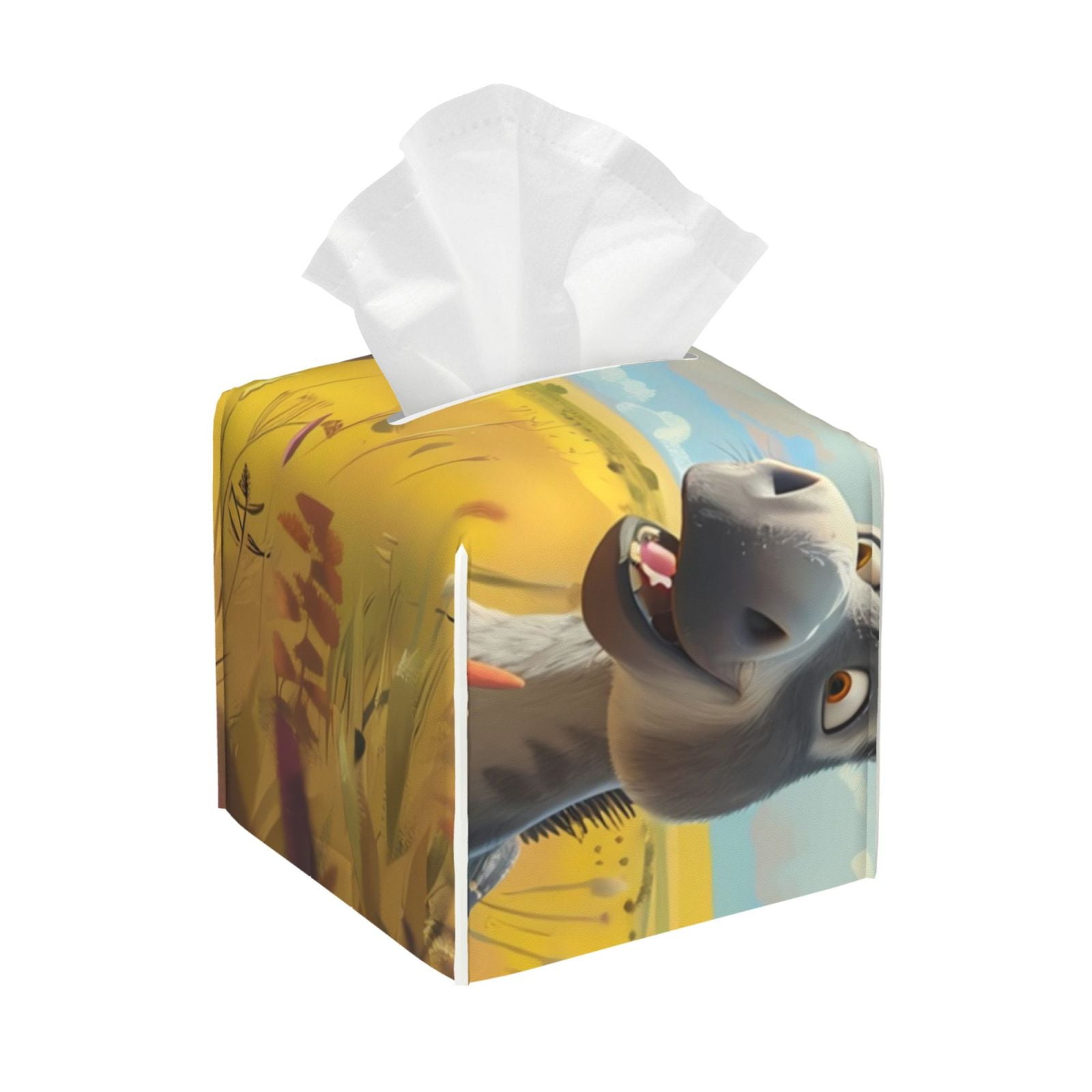 Zeuib Funny Countryside Donkey Print Tissue Box Cover,PU Leather Tissue ...