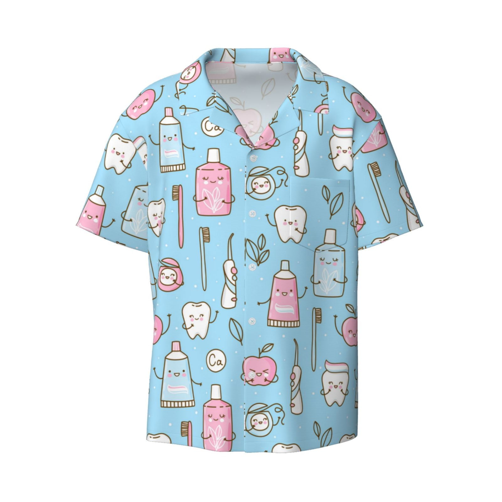 Zeuib Funny Cute Teeth Men's Short Sleeve Button-Down Shirt: Classic ...