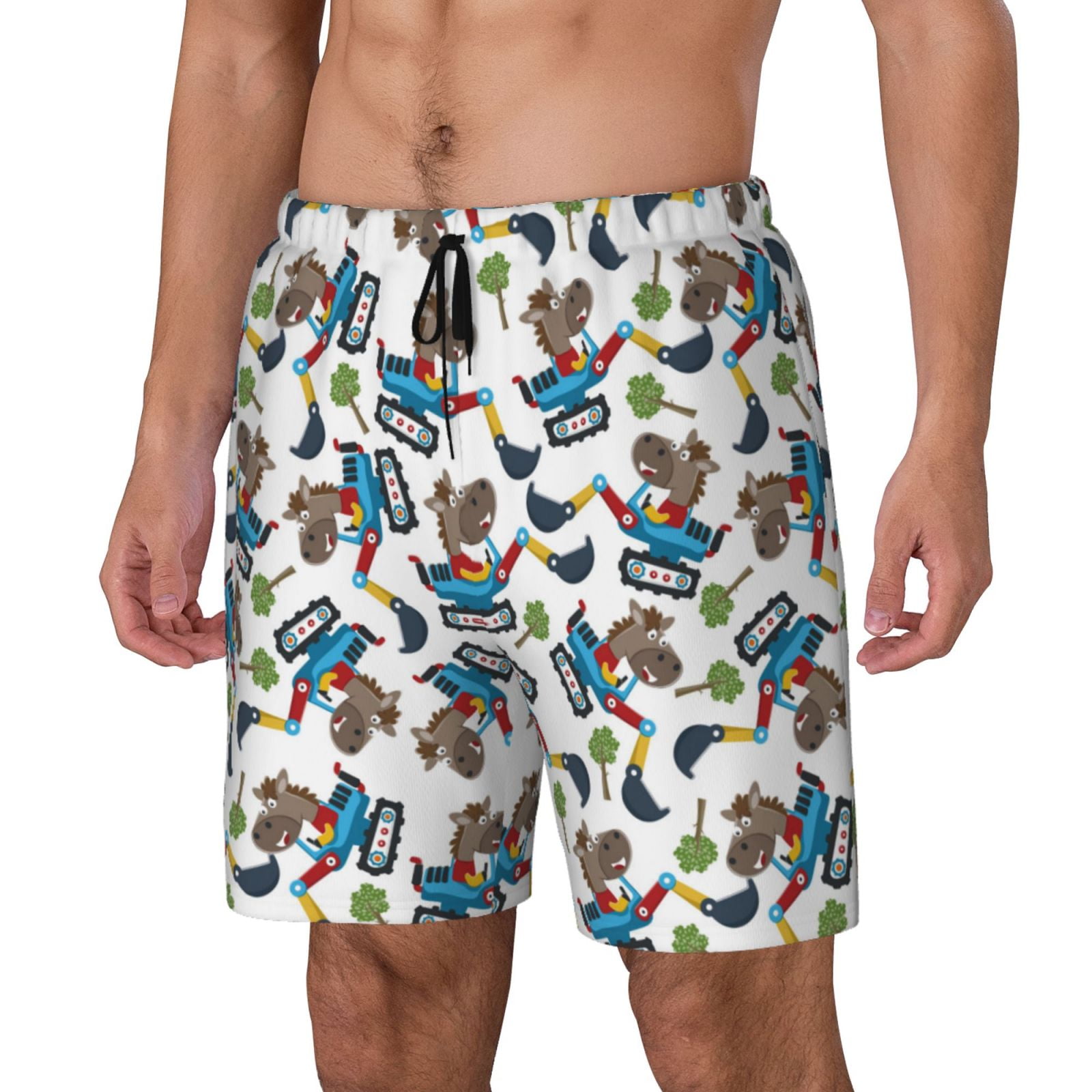 Zeuib Funny Excavator Print Swimming Trunks for Men Boys,Swimming ...