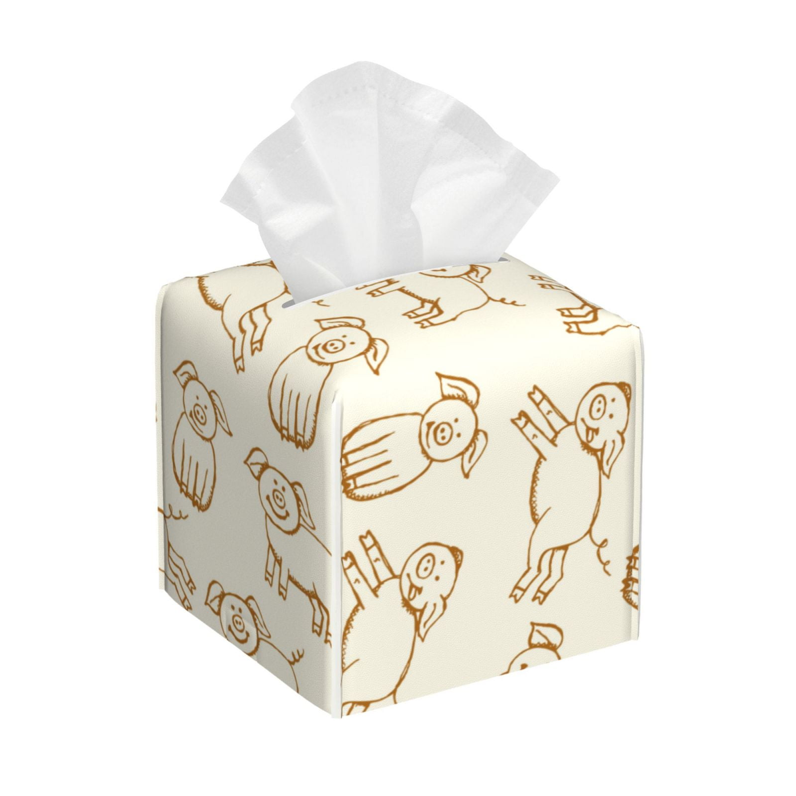 Zeuib Funny Pigs Print Tissue Box Cover,PU Leather Tissue Holder,Square ...