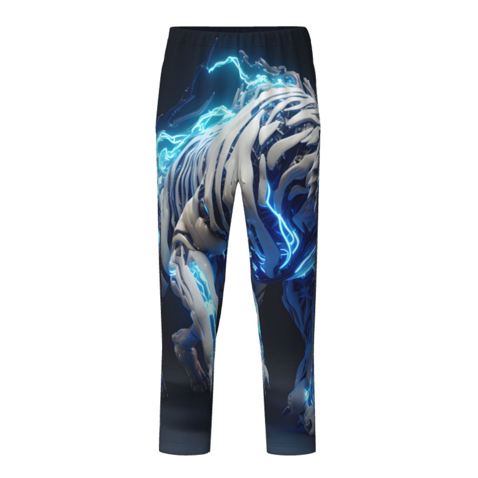 Zeuib Futuristic Blue Light White Tiger Print Pajama Pants for Girls ...