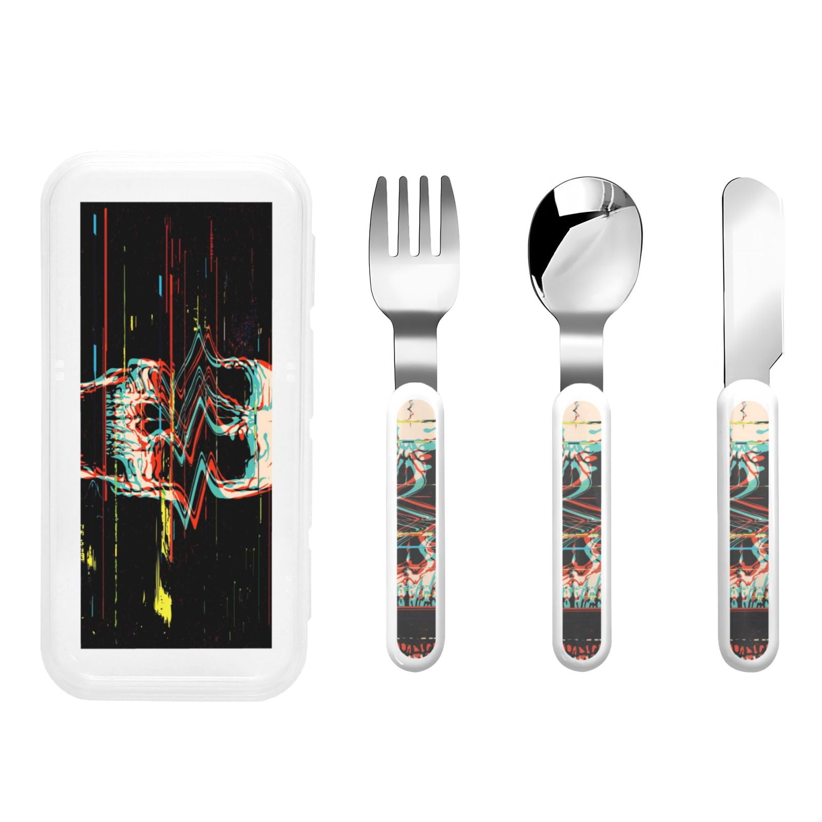 Zeuib Glitch Screaming Skull Print 3 Pieces Children Fork Spoon Knife ...