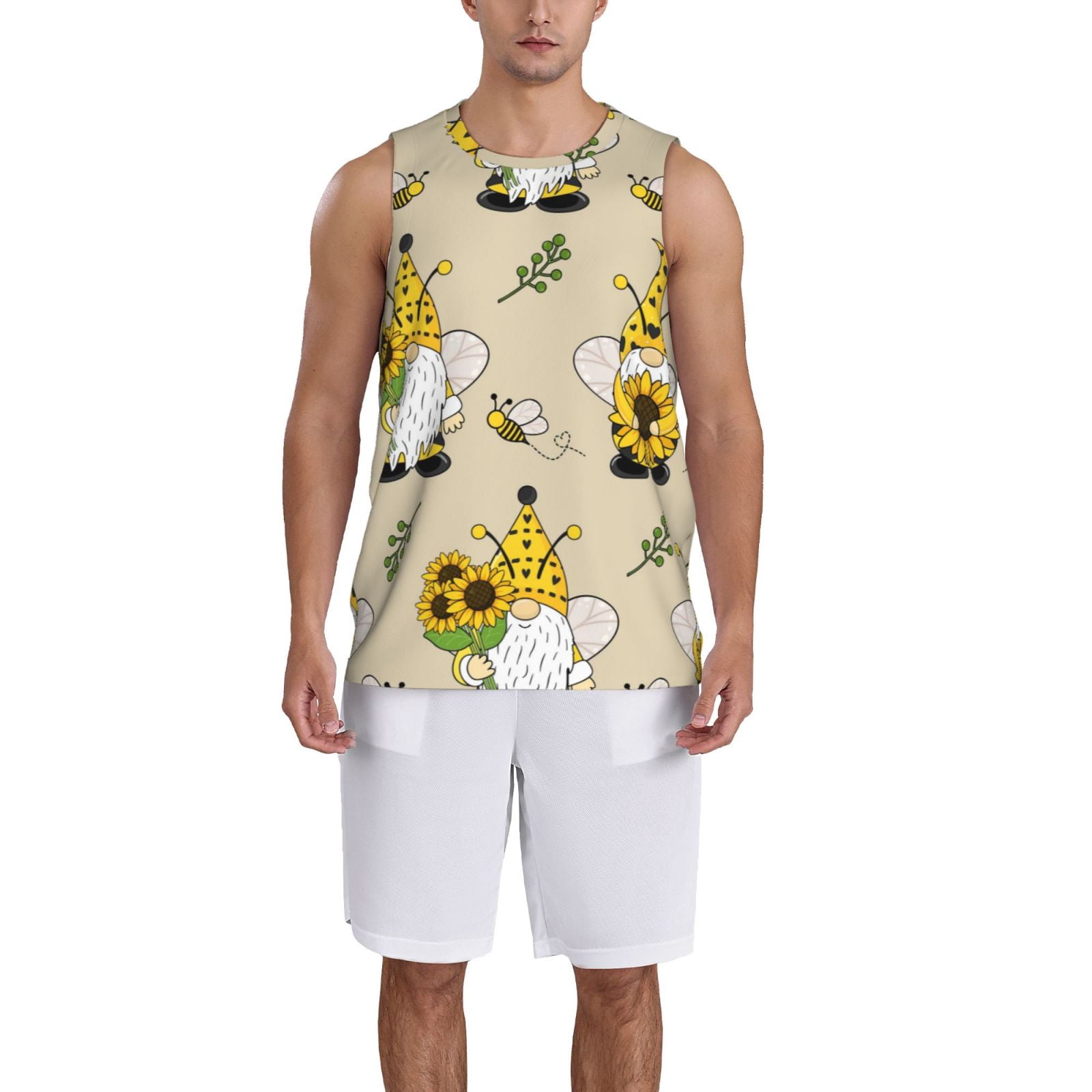 Zeuib Gnomes Bees And Sunflowers Jersey Shirt for Men,Mesh Athletic ...