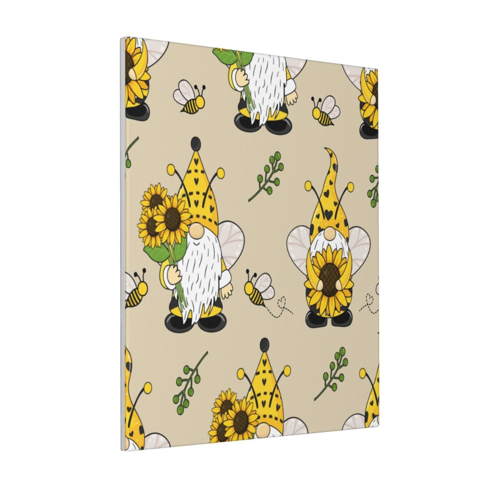 Zeuib Gnomes Bees And Sunflowers Print Farmhouse Canvas Wall Art For ...