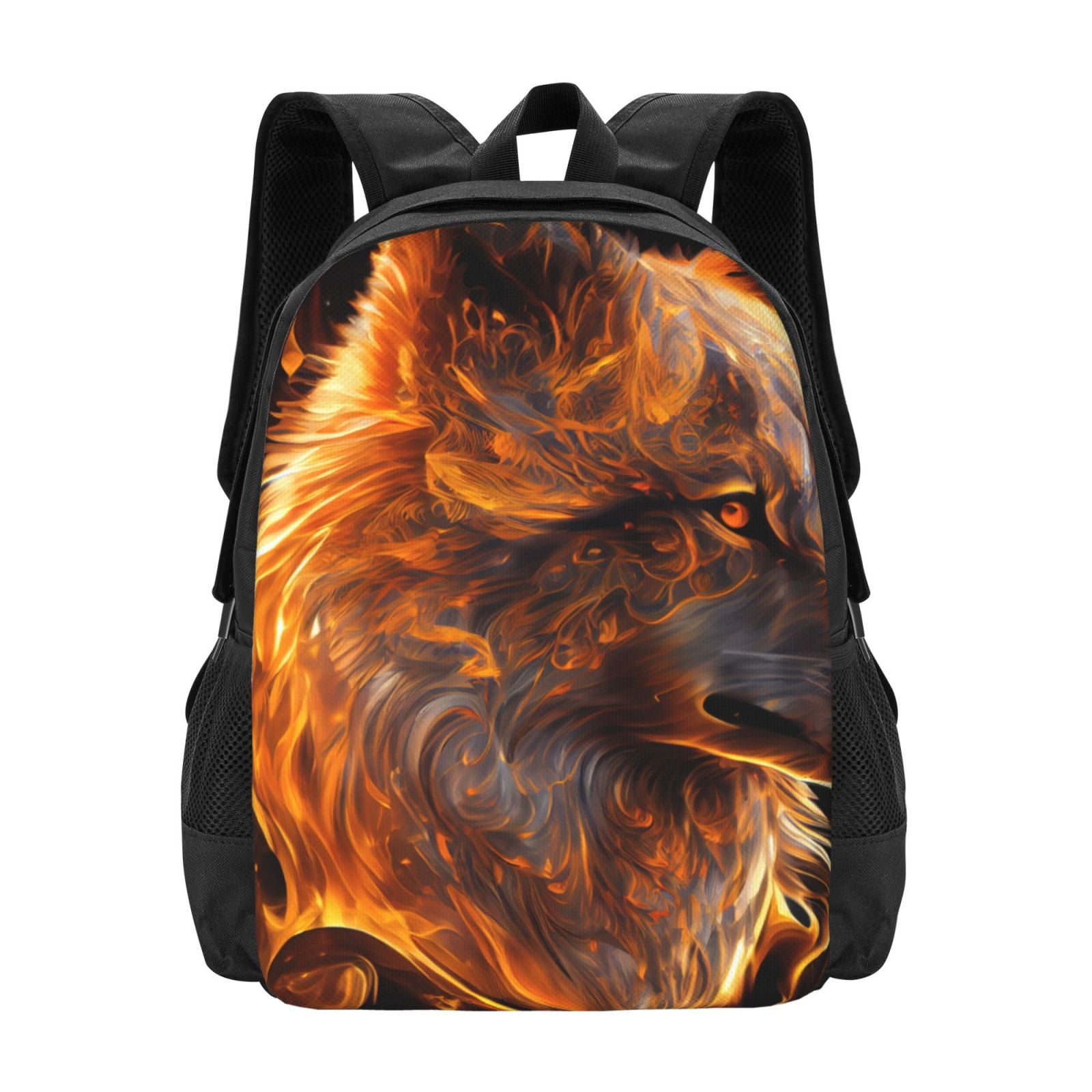 Zeuib Gold Flame Pattern Wolf Stylish and Lightweight Backpack: Perfect ...