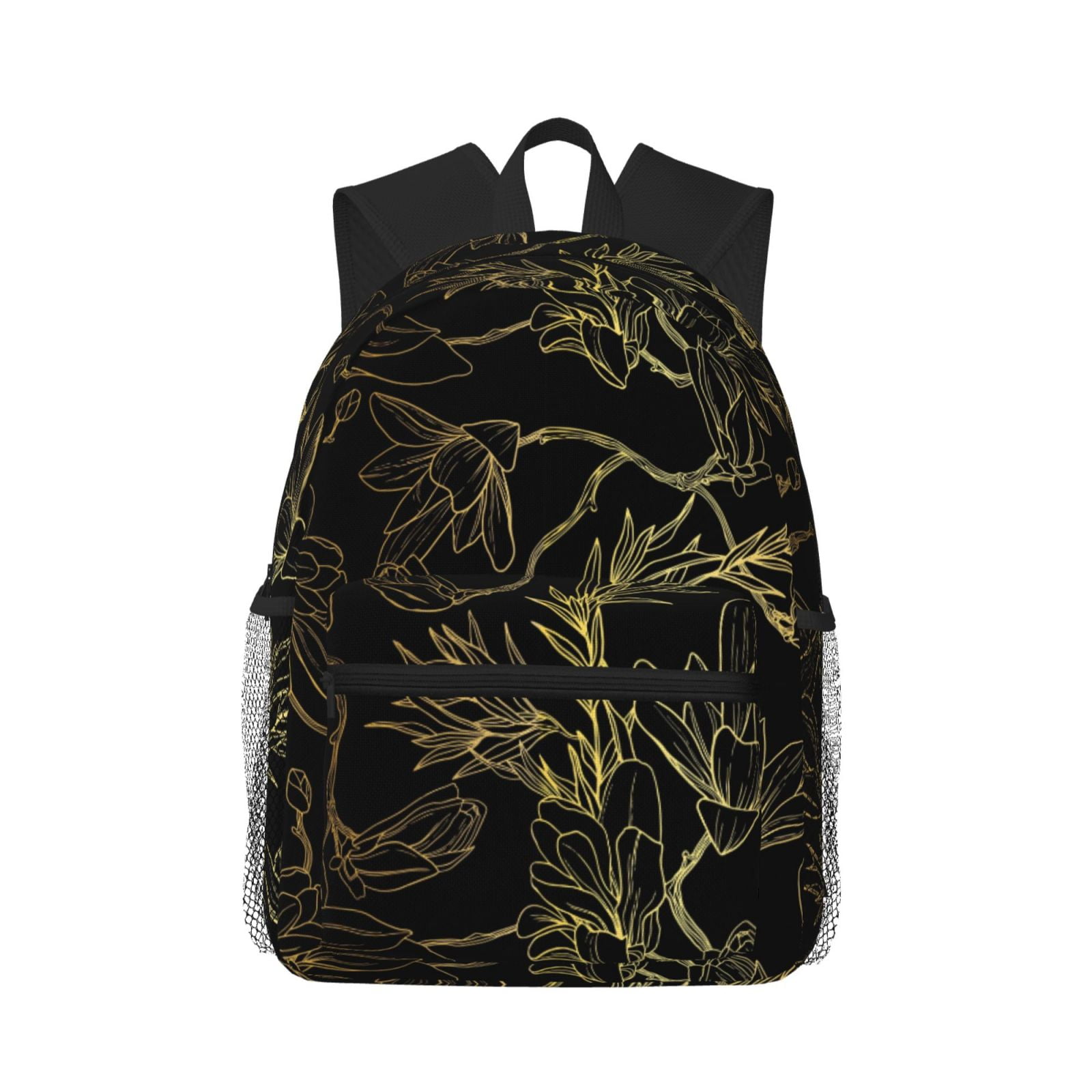 Zeuib Gold Gloss Outline Floral Backpack，Stylish, Comfortable, and ...