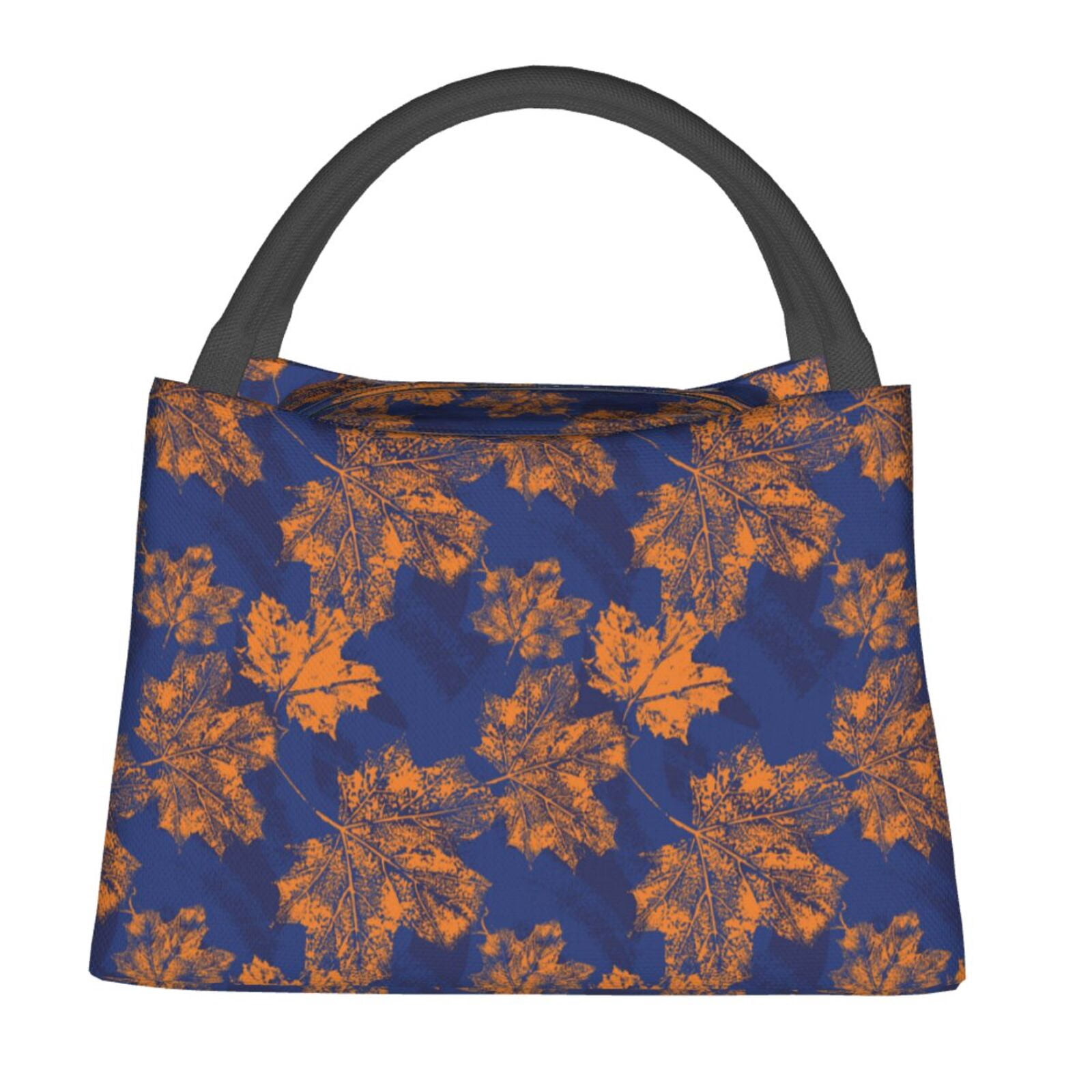 Zeuib Golden Maple on Navy Blue Lunch Bag,Collapsible Cooler Bag ...