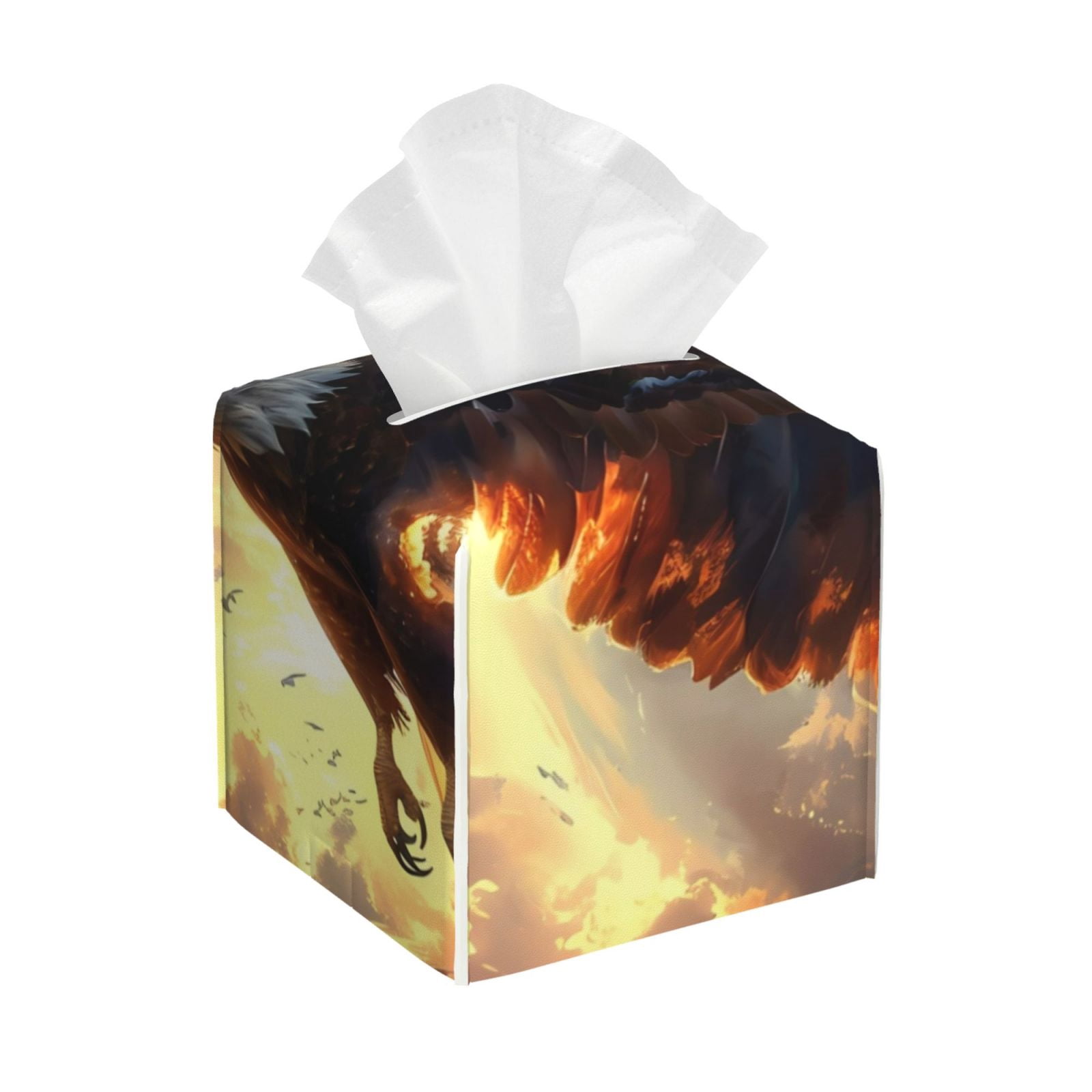Zeuib Golden Sky Bald Eagle Print Tissue Box Cover,PU Leather Tissue ...