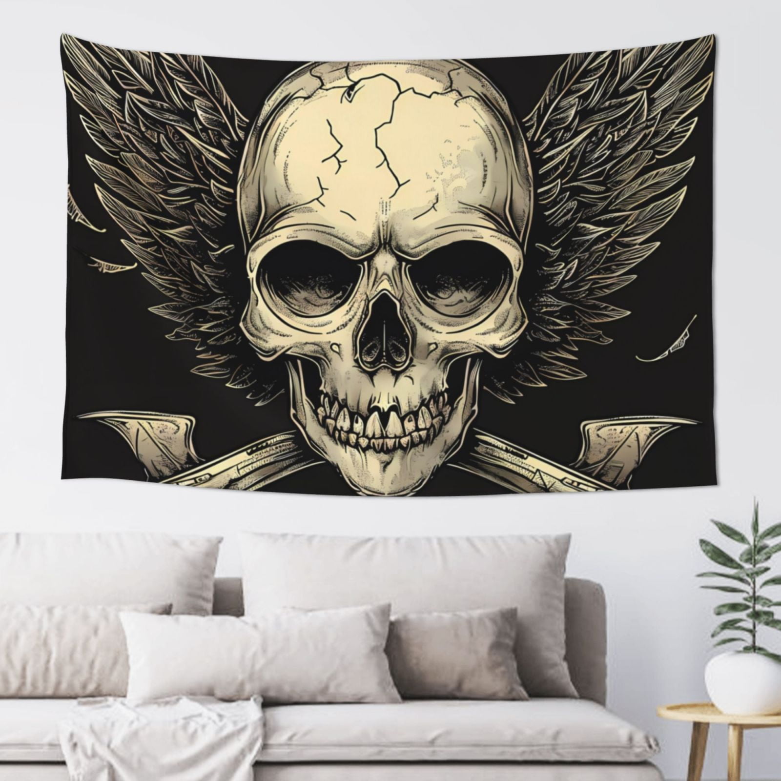Zeuib Gothic Winged Skull Print 60x40in Tapestry Wall Hanging,Easy ...