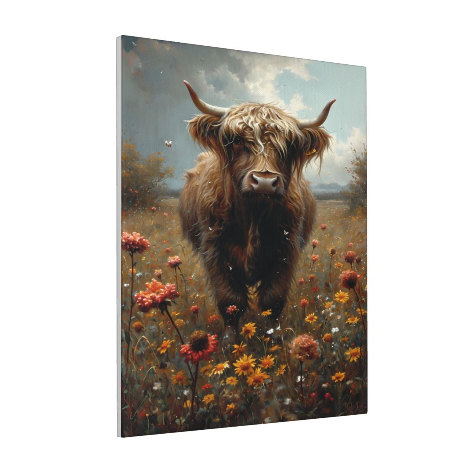 Zeuib Grassland Sunflower Cow Print Farmhouse Canvas Wall Art For ...