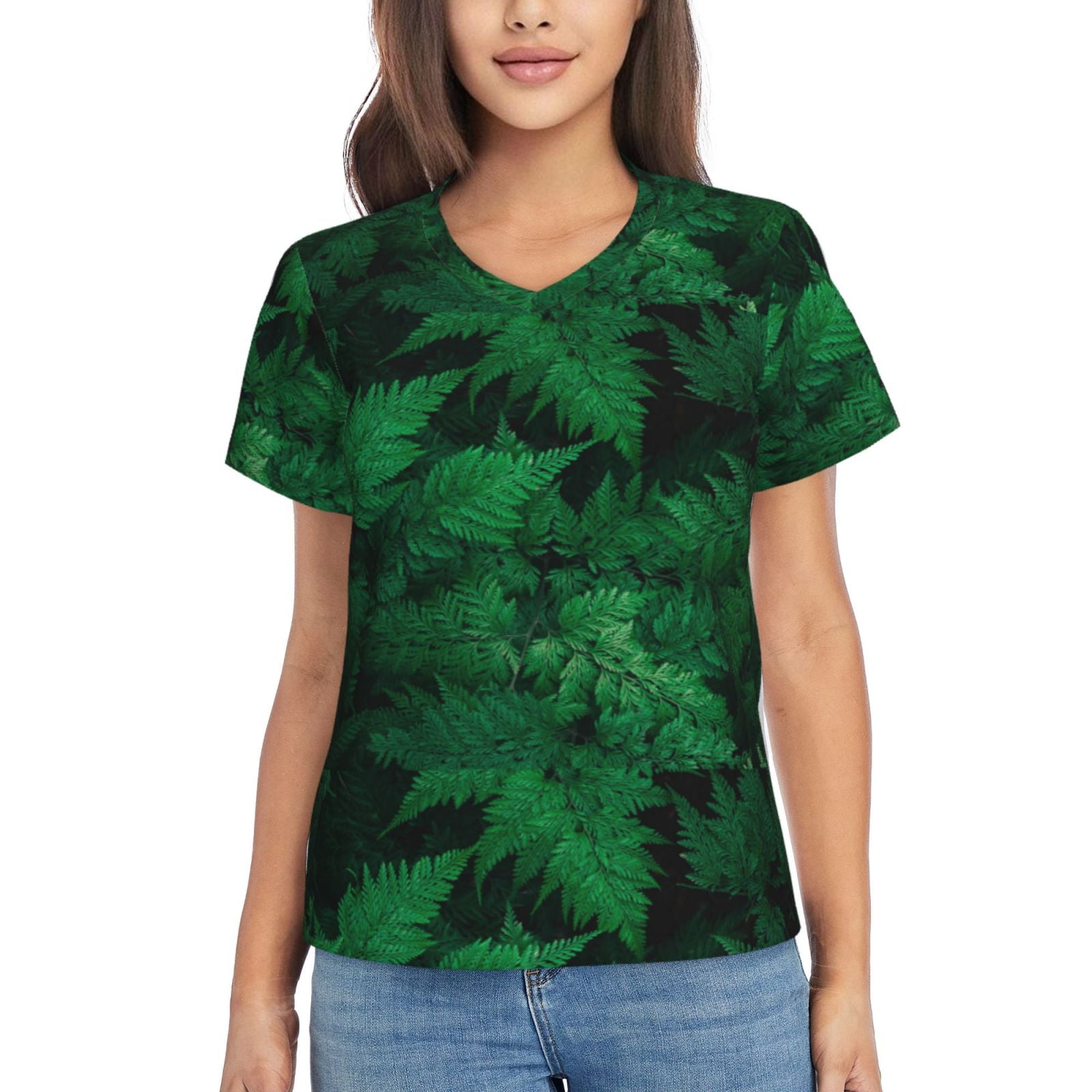Zeuib Green Leave Fern Women's Classic V-Neck T-Shirt - Soft ...