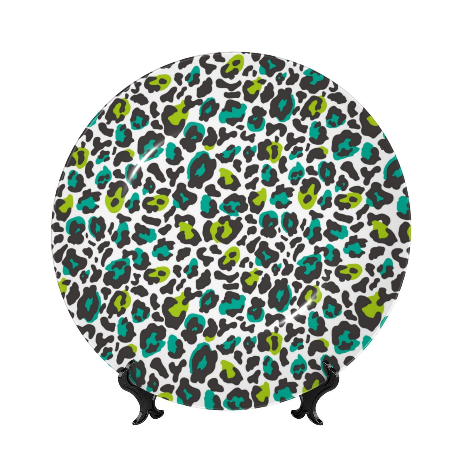 Zeuib Green Leopard Print Decorative Plate for Display, Bone China ...