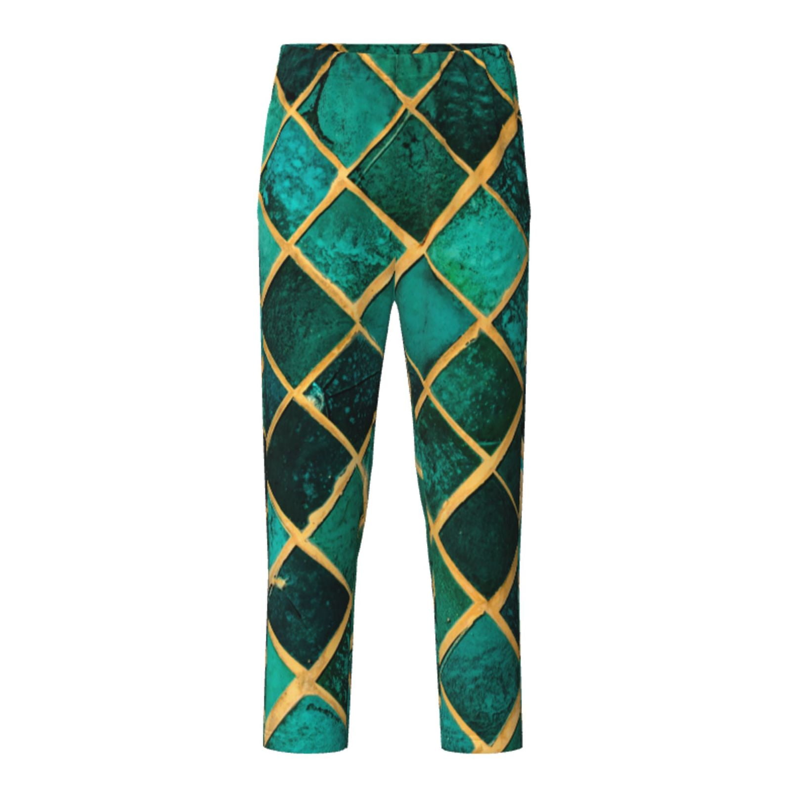 Zeuib Green Mosaic Glass Print Pajama Pants for Girls Boys,PJ Bottoms ...