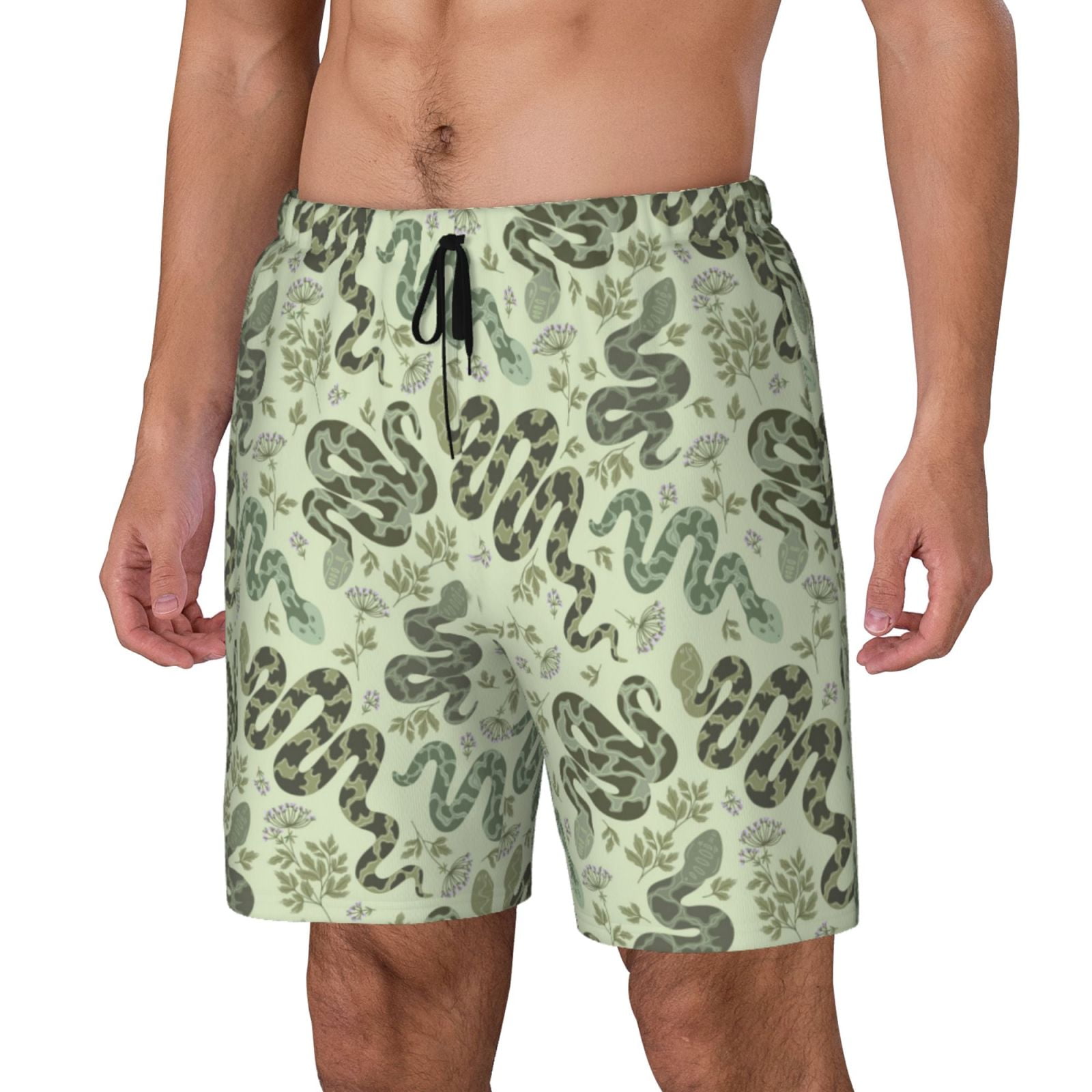 Zeuib Green Snake Print Swimming Trunks for Men Boys,Swimming Shorts ...