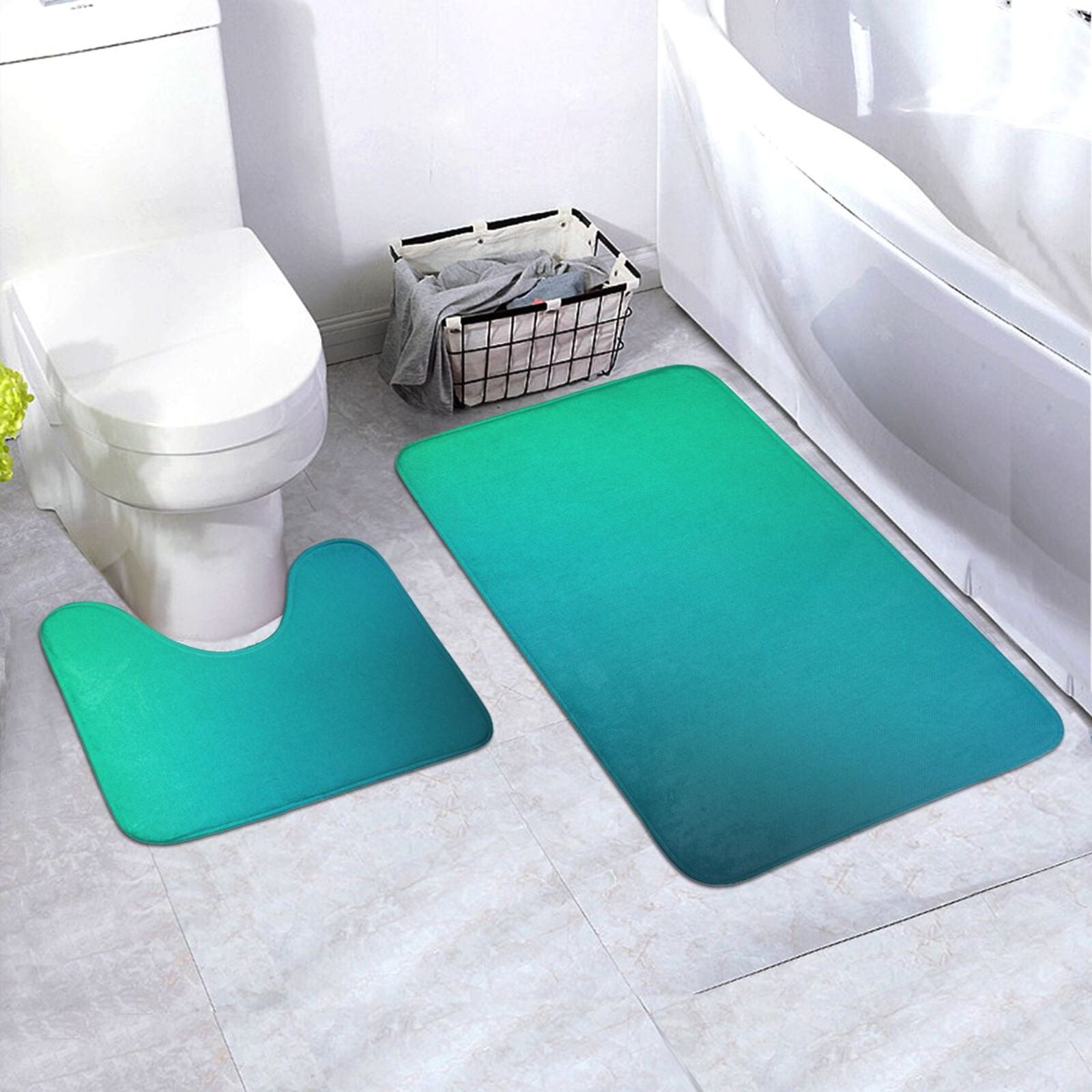 Zeuib Green Turquoise Teal Water/Dust Absorbent bath rug set,Toilet ...