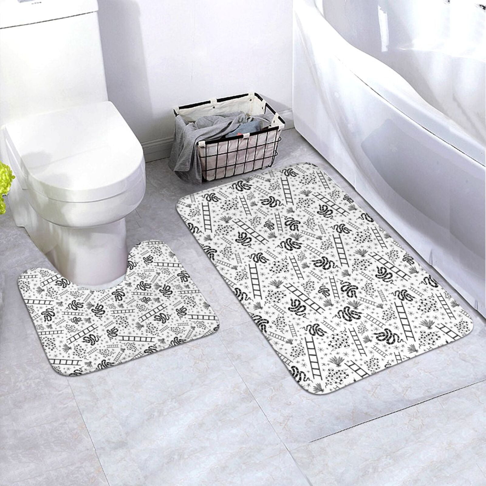 Zeuib Hand Drawn Snake Water/Dust Absorbent bath rug set,Toilet Bath ...