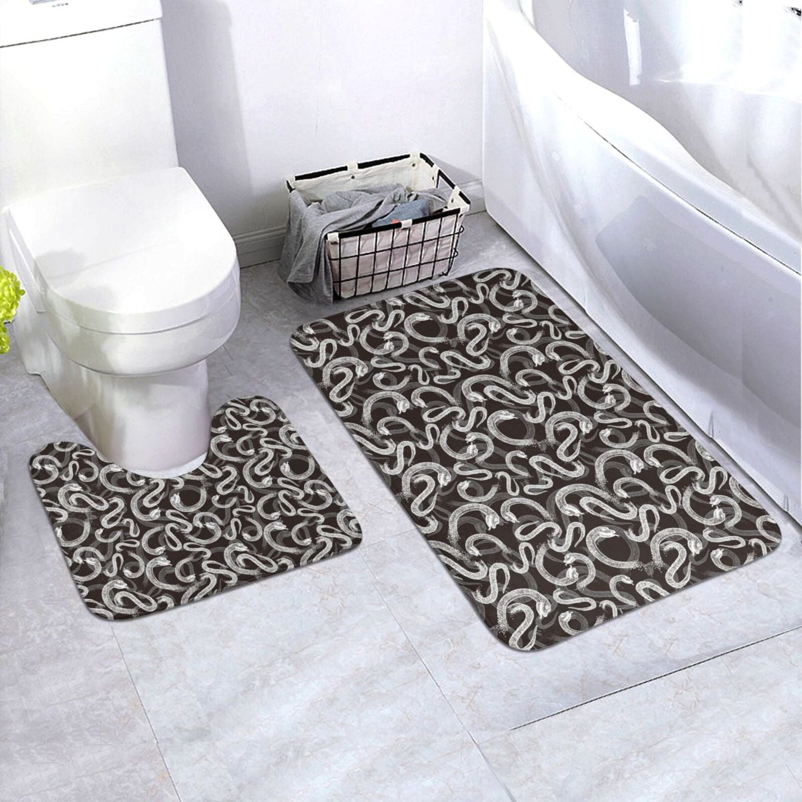 Zeuib Hand Drawn Snake Water/Dust Absorbent bath rug set,Toilet Bath ...