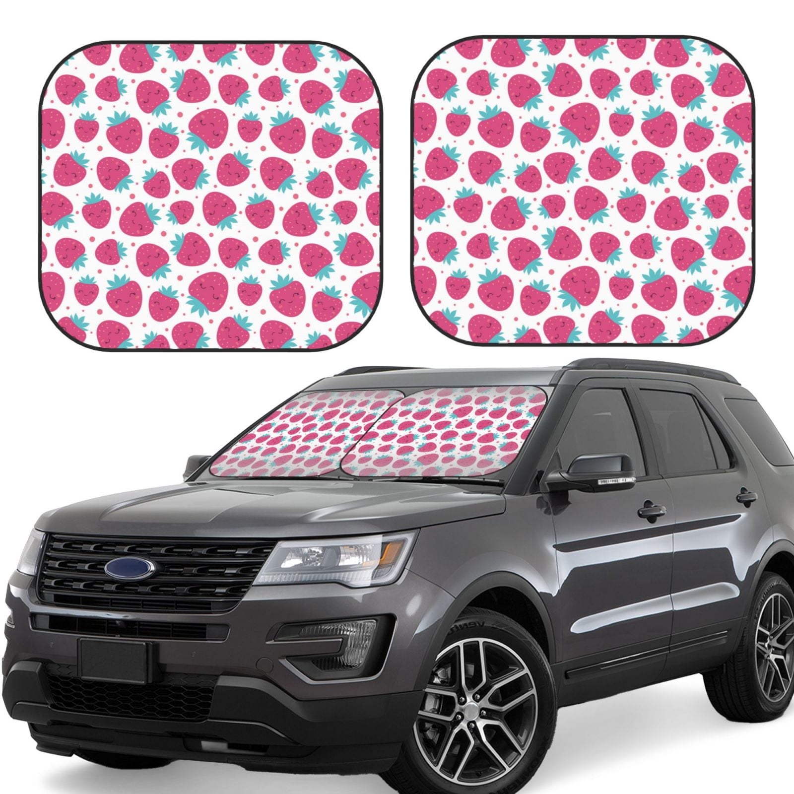 Zeuib Hand Drawn Strawberry Print Car Windshield Sun Shade ,2 Piece ...